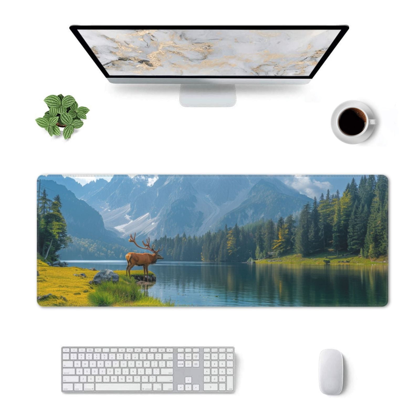 Pofeuu Majestic Deer Mountain Lake Print Desk Mat for Keyboard and ...