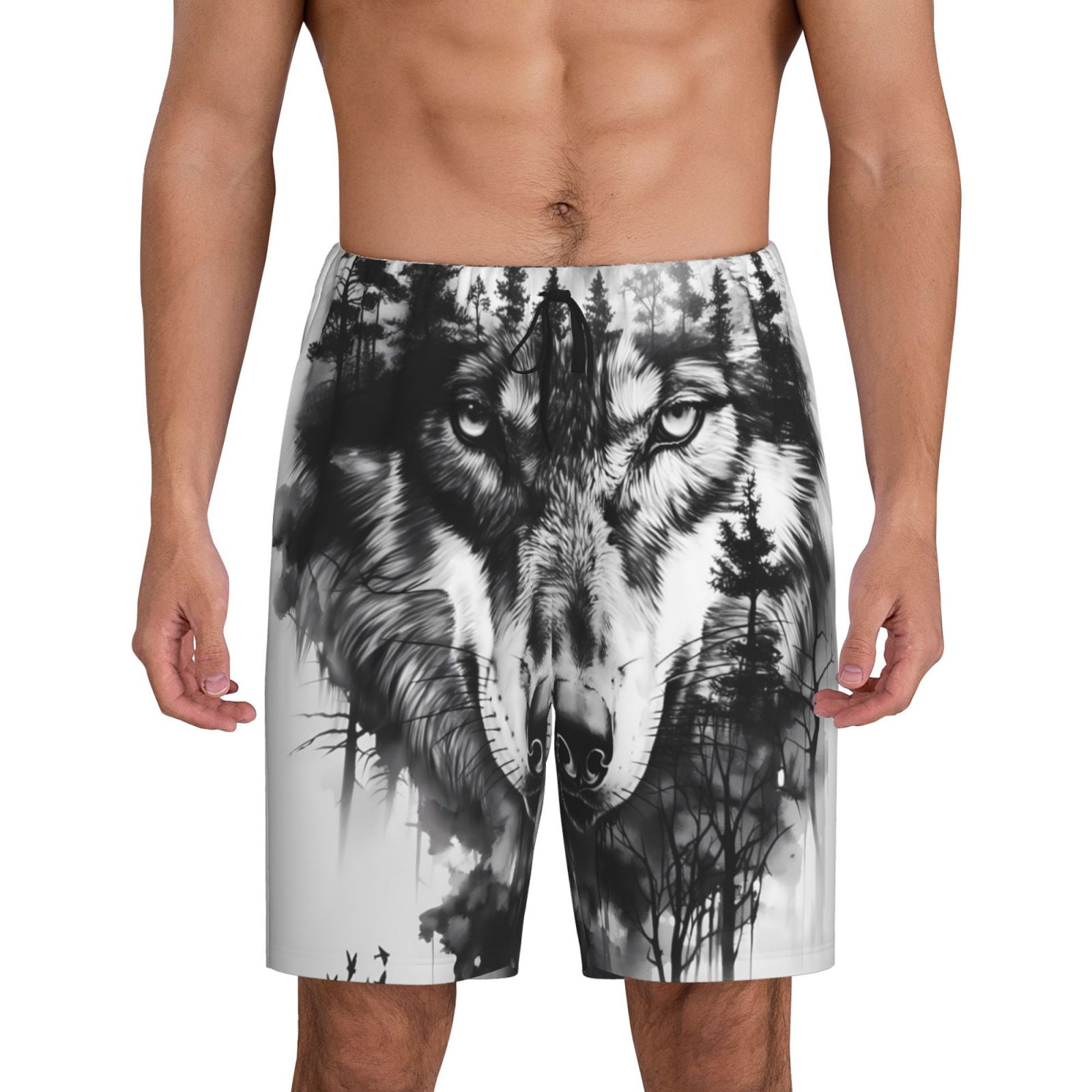 Pofeuu Majestic Wolf Landscape Print Men's Soft Woven Elastic Waistband ...