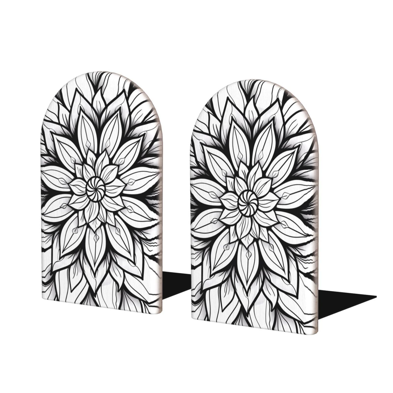 Pofeuu Mandala Floral Line Art Print Large Bookend Hold Heavy Books ...