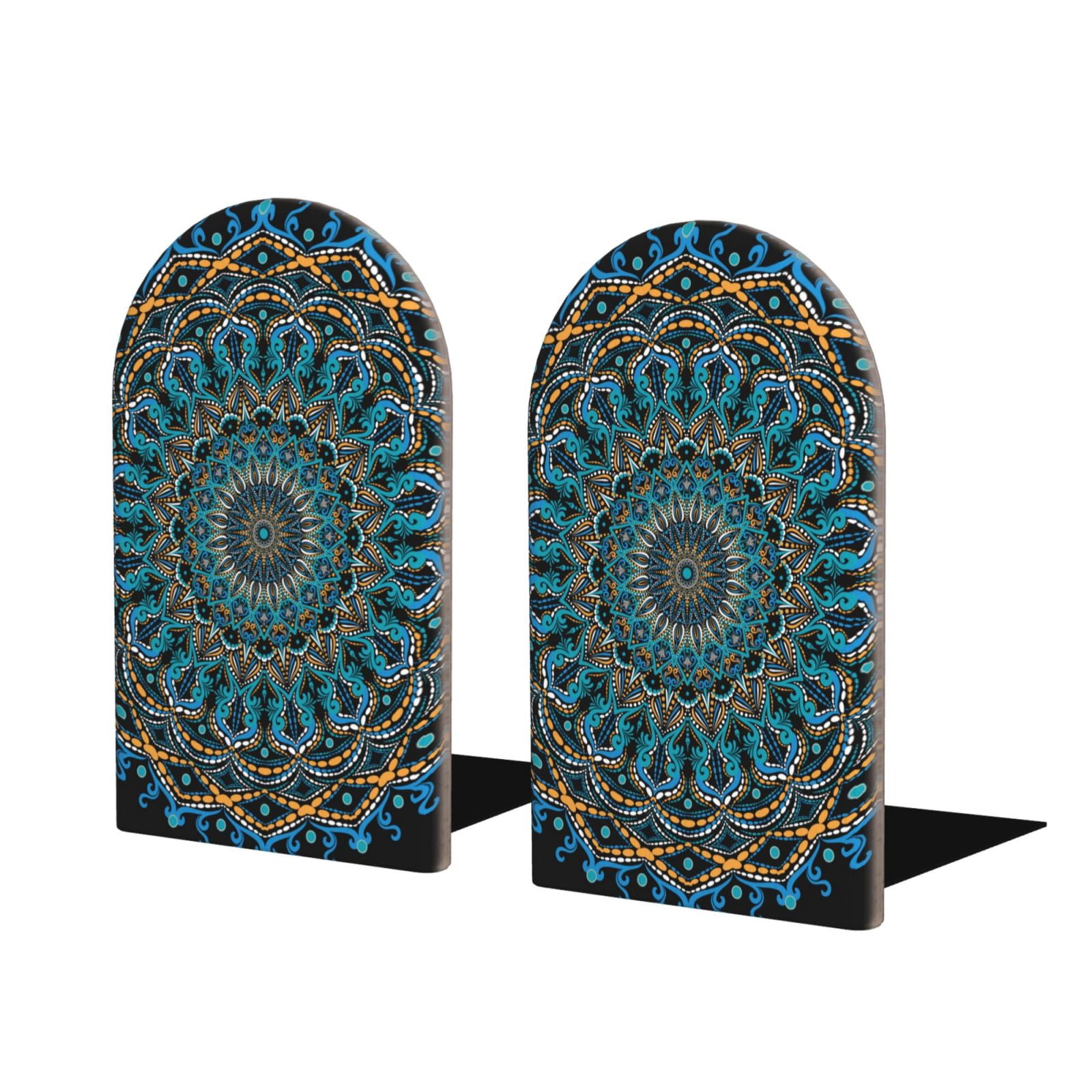 Pofeuu Mandala Print Large Bookend Hold Heavy Books- Wood Bookends for ...