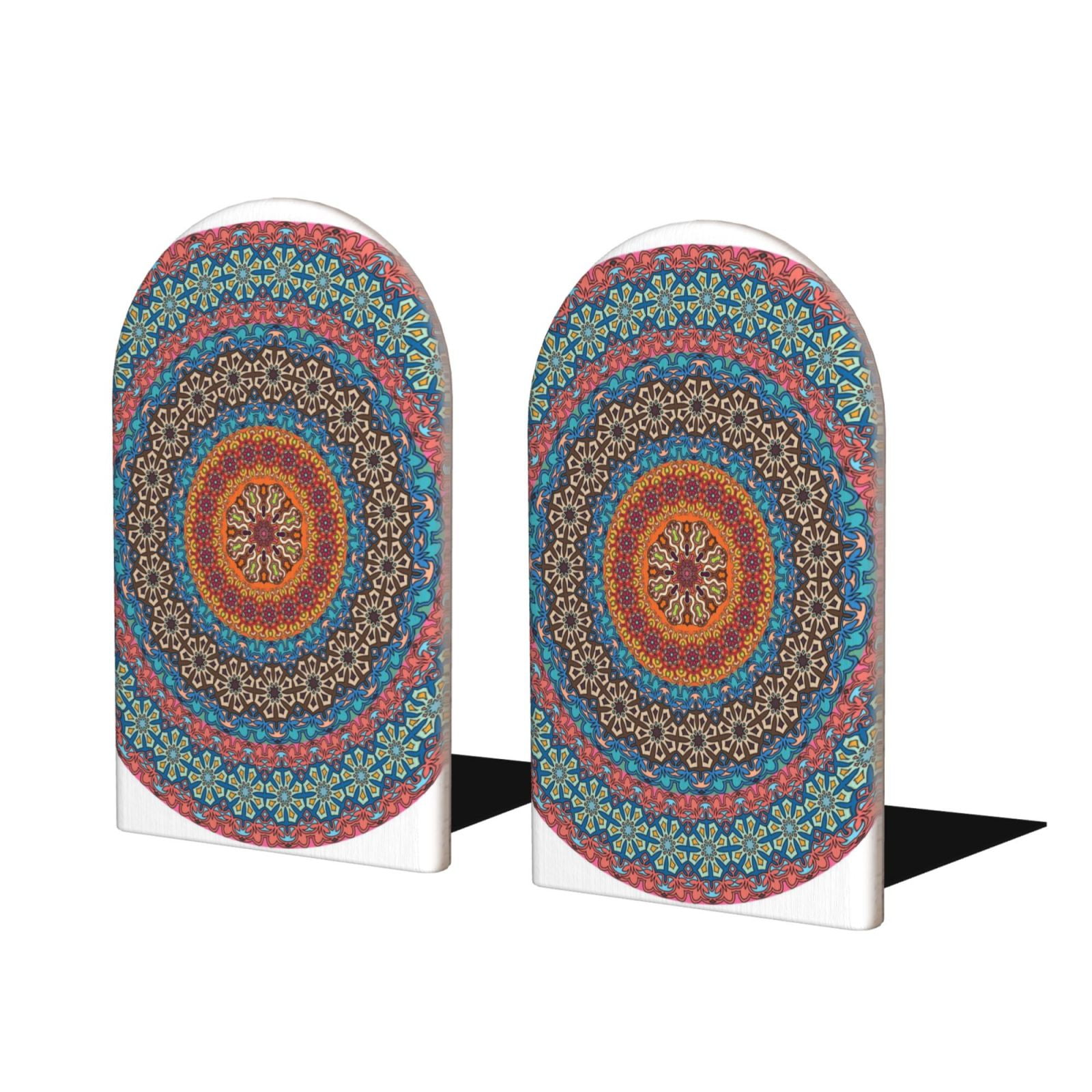Pofeuu Mandala Print Large Bookend Hold Heavy Books- Wood Bookends for ...