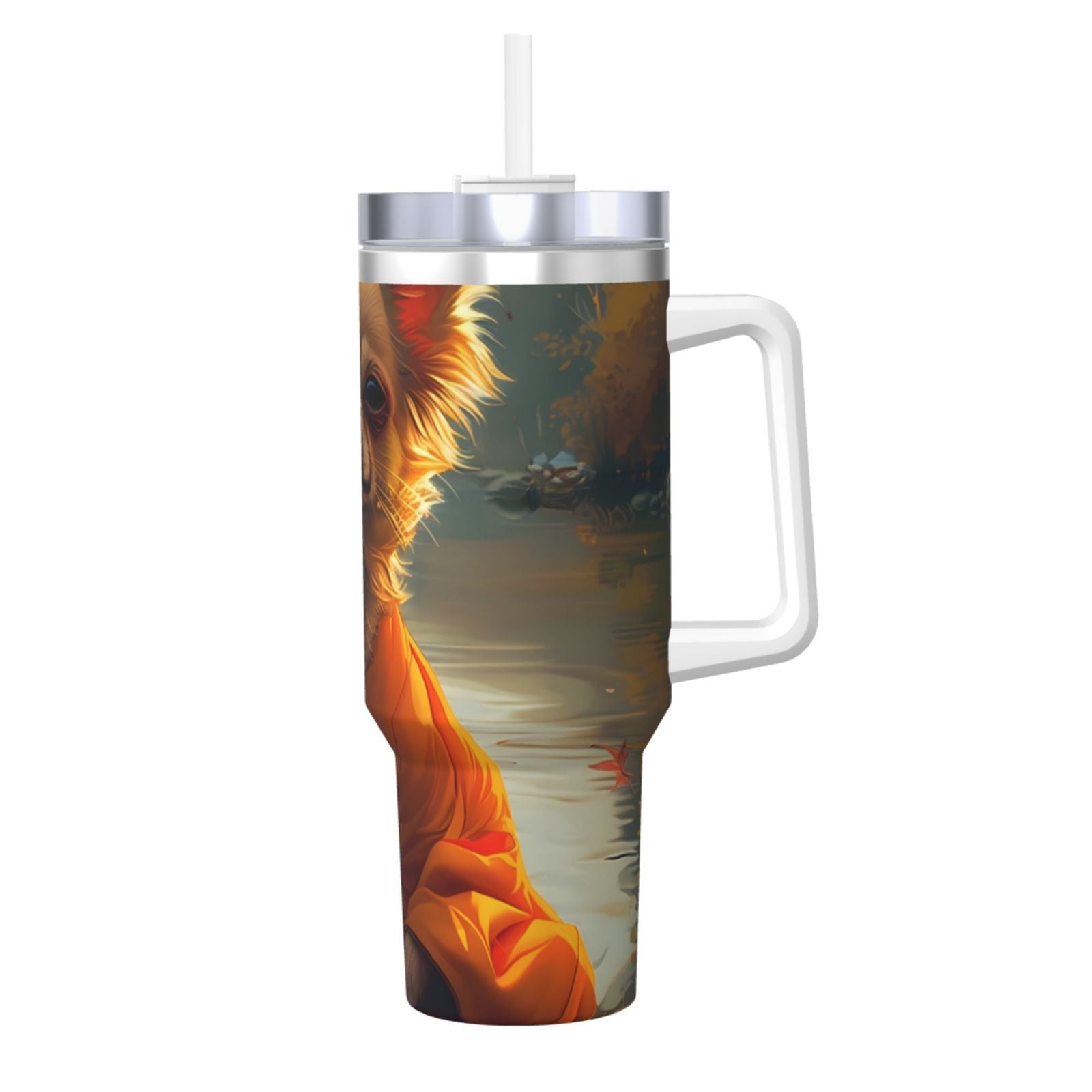 Pofeuu Maple Leaf Meditating Chihuahua Print 40oz Ice Bully With Handle ...