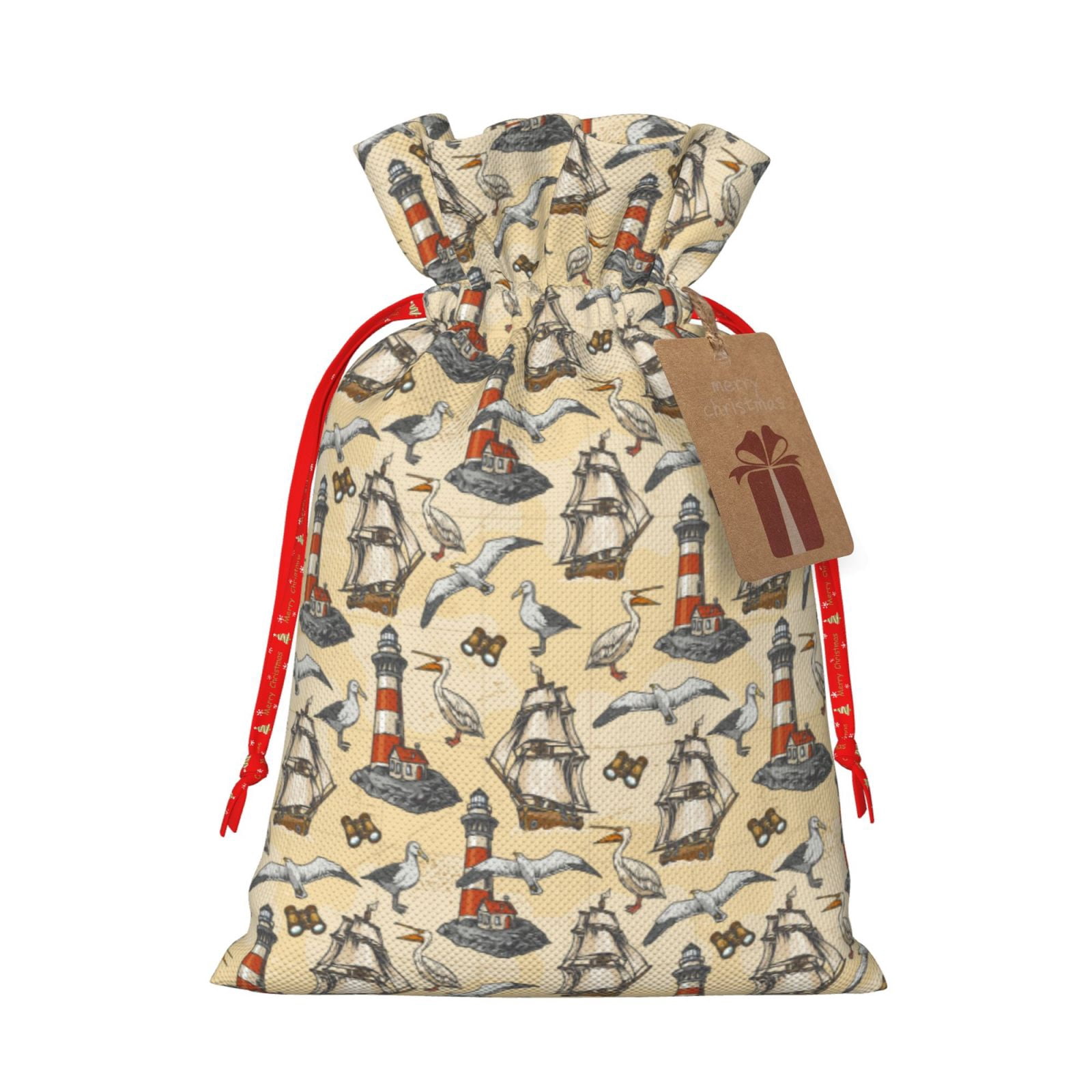Pofeuu Marine Birds And Coastal Lighthouse Print Burlap Bags with ...
