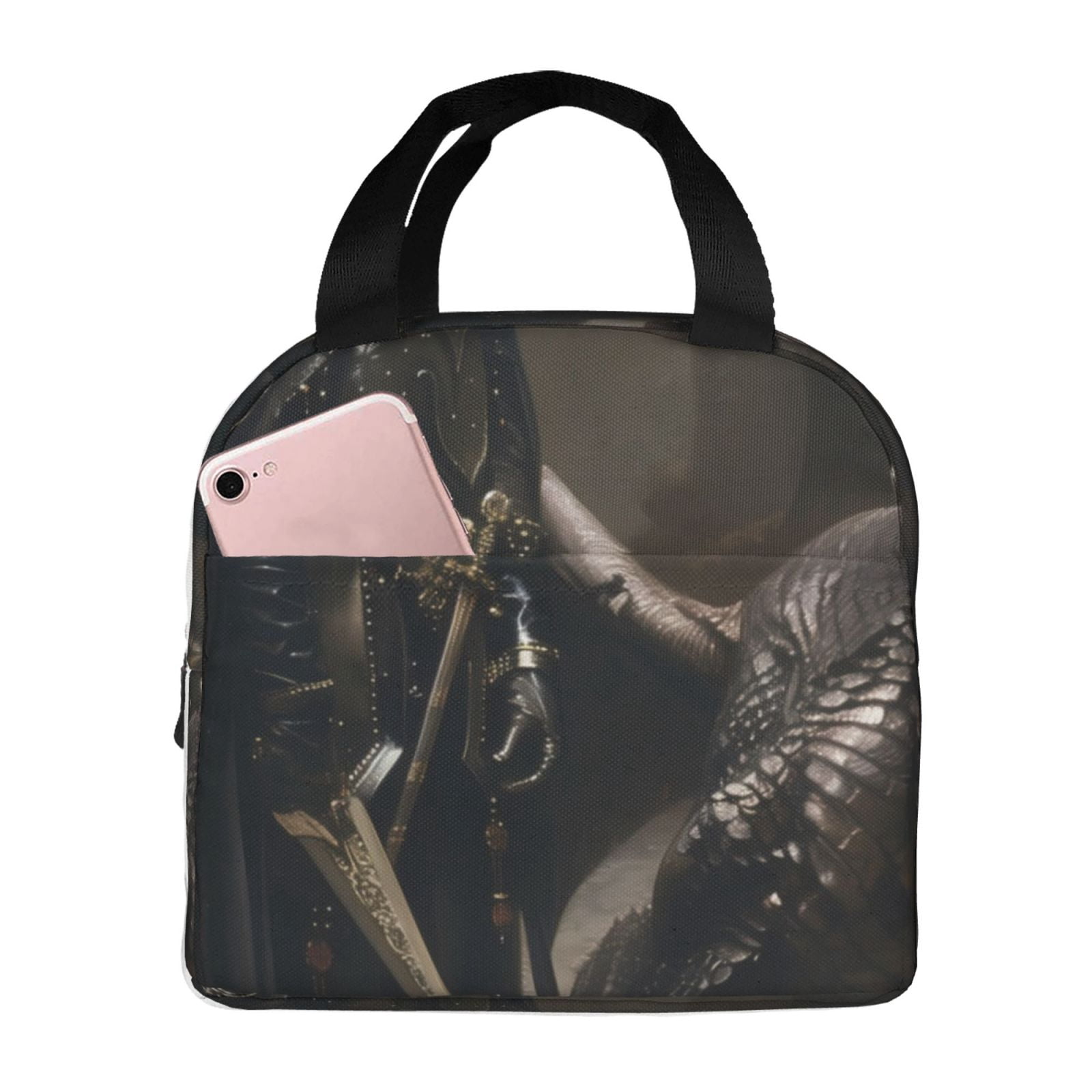 Pofeuu Medieval Knight And Dragon Print Lunch Bag Lunch Box Insulated ...
