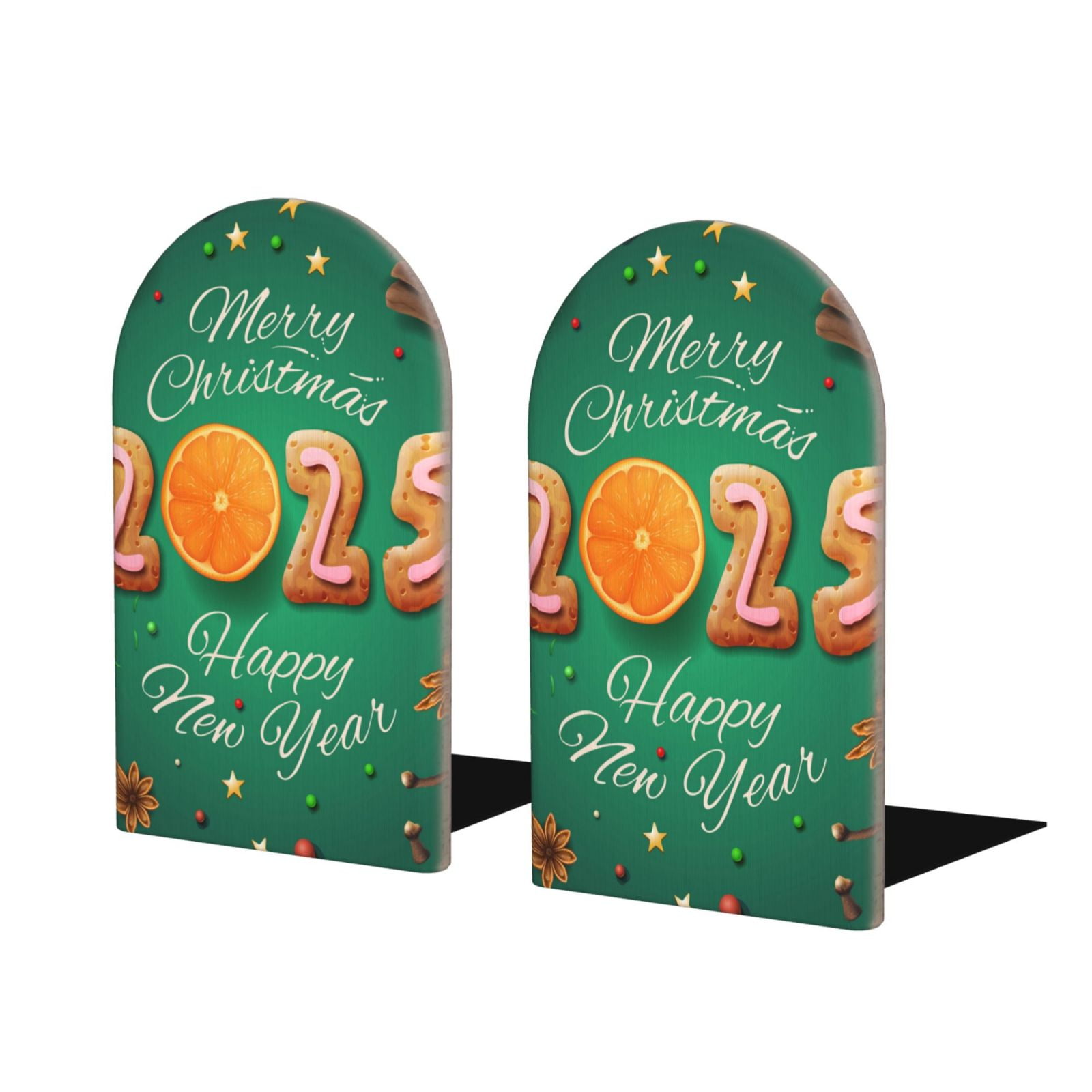 Pofeuu Merry Christmas 2025 Print Large Bookend Hold Heavy Books- Wood ...