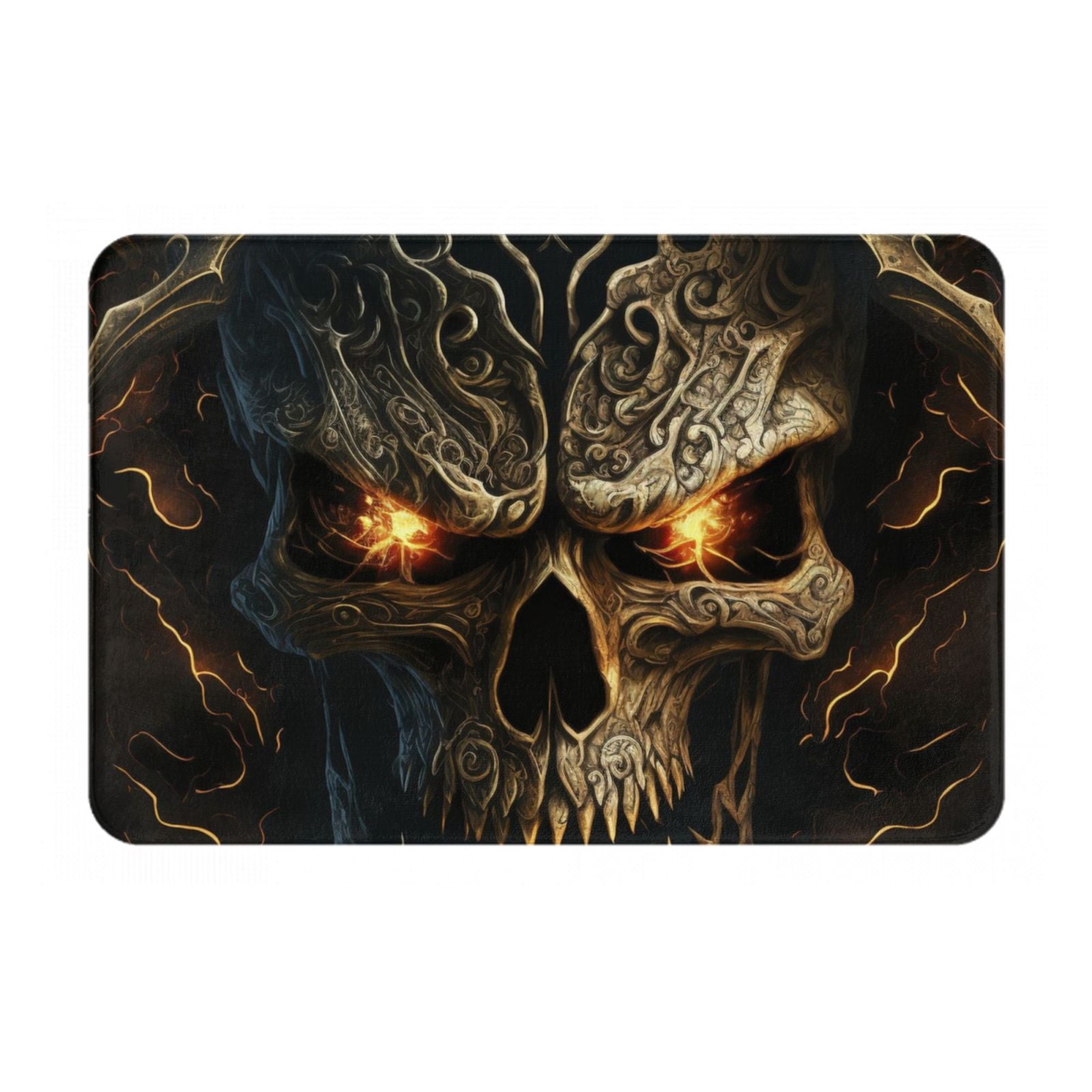 Pofeuu Metal Evil Skull Print Flannel Doormats Rug16"x24"Rug Washable ...