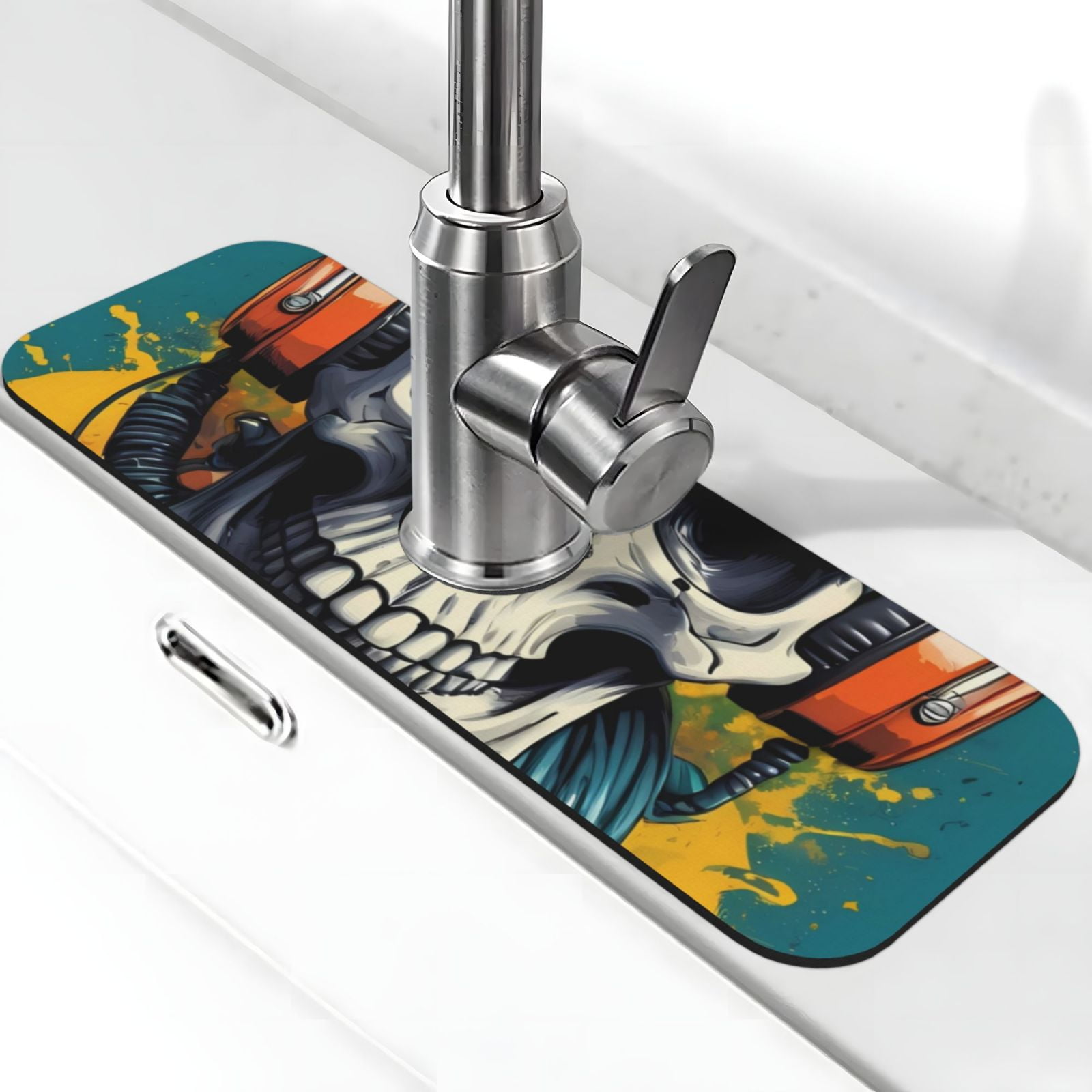 Pofeuu Modern Hip-Hop Skull Print Splash Guard for Sink Faucet Sink ...
