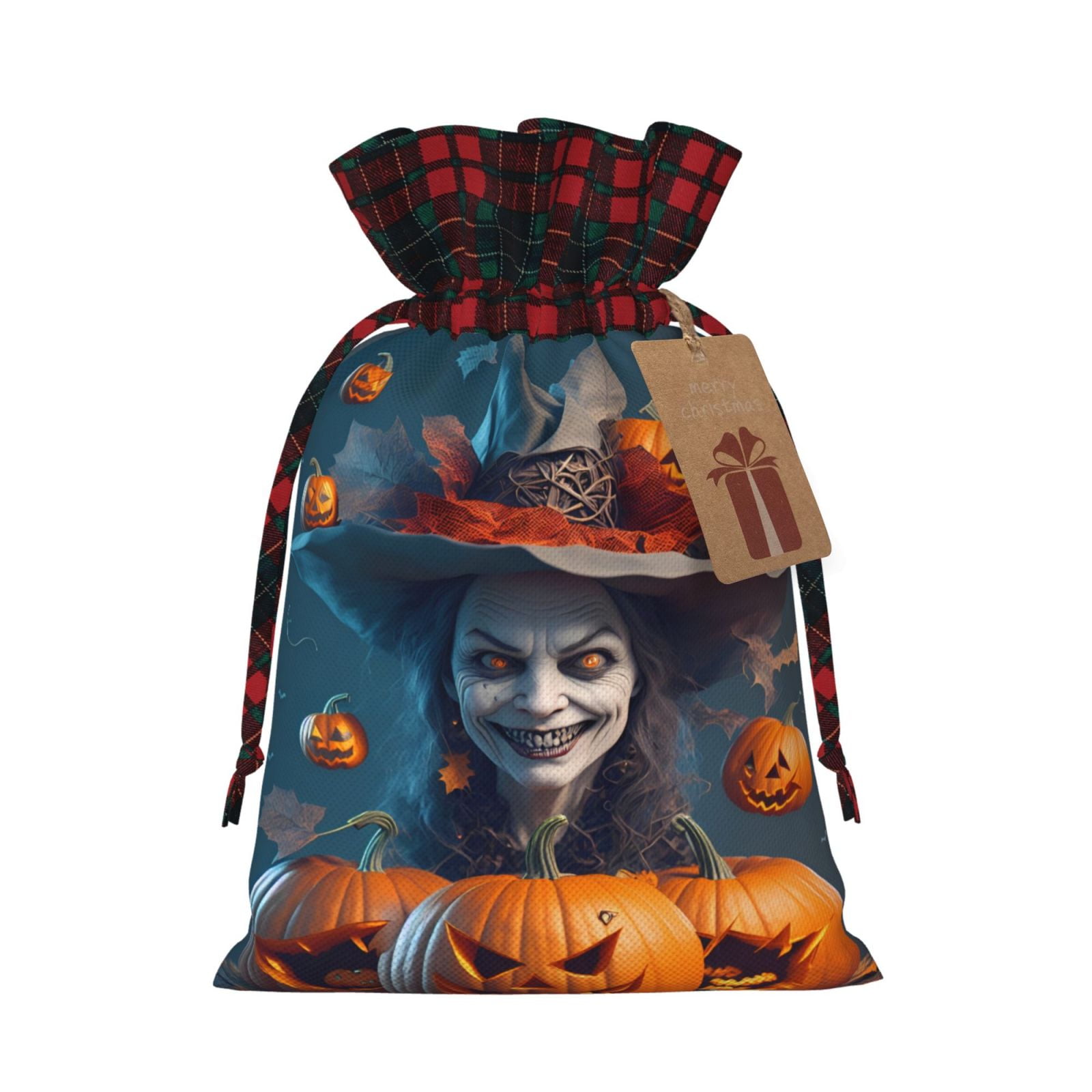 Pofeuu Modern Style Pumpkin Witch Print Burlap Bags with Drawstrings ...