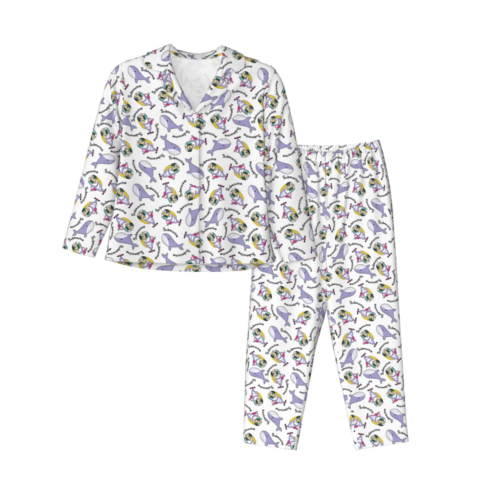Pofeuu Monkey Submarine Captain Print Womens Pajamas Set Long Sleeve ...