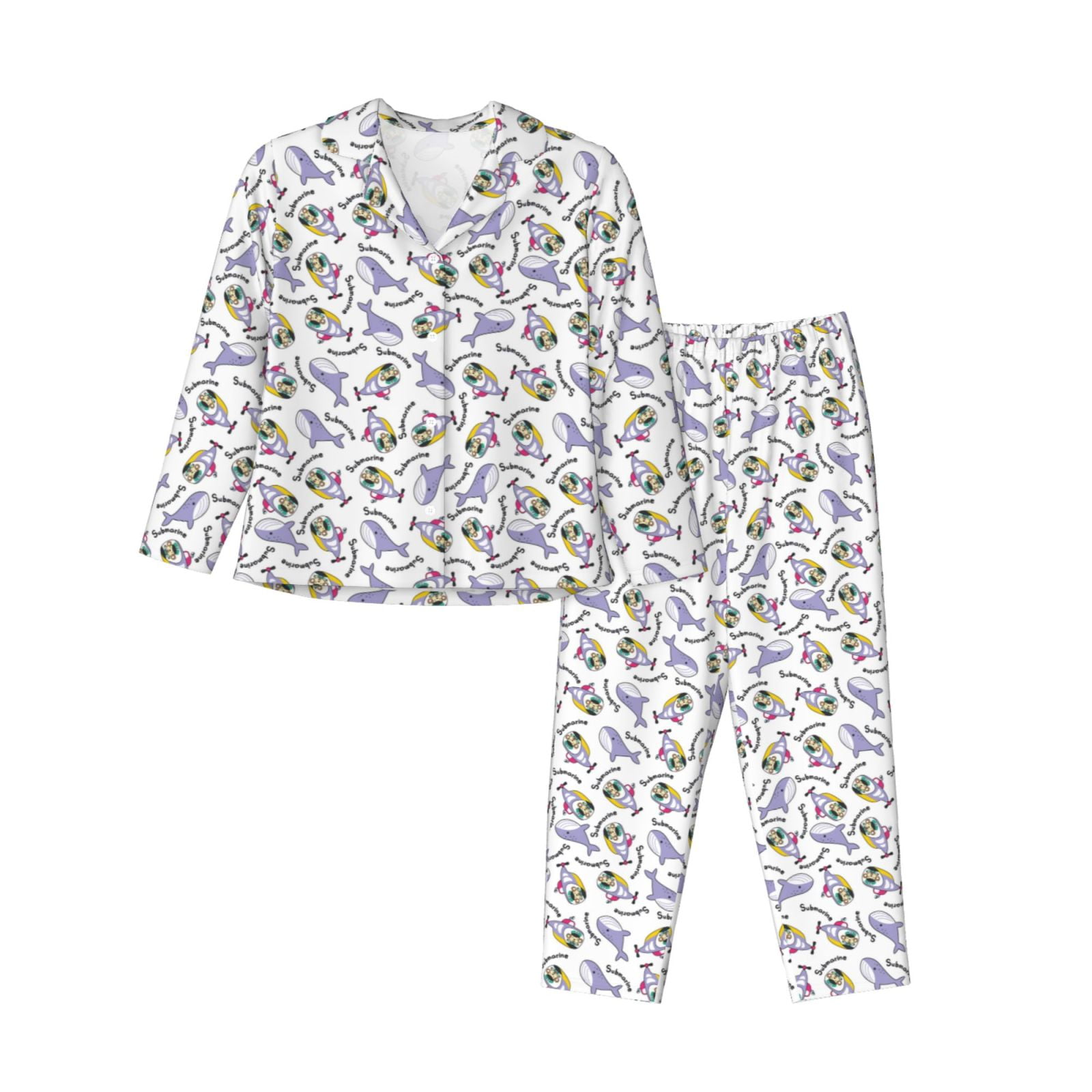 Pofeuu Monkey Submarine Captain Print Womens Pajamas Set Long Sleeve ...