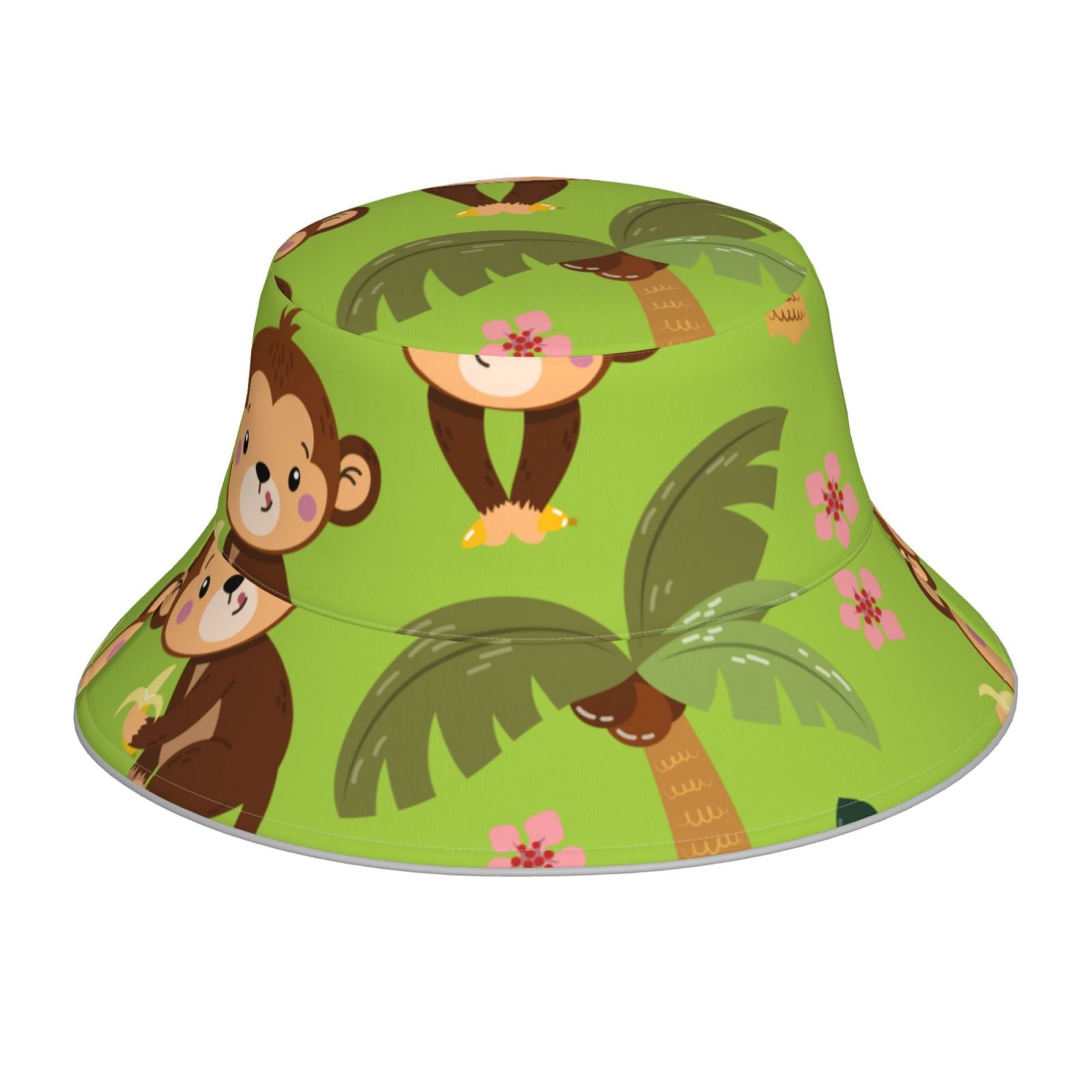 Pofeuu Monkeys Swinging from Palms Print Bucket Hat for Women Men ...