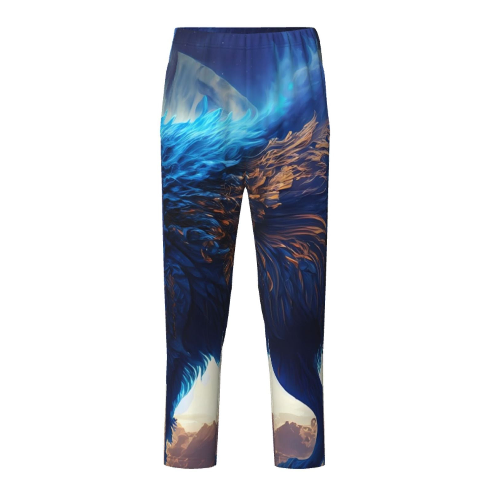 Pofeuu Moonlit Blue Wolf Print Teenagers' Pajama Pants, Soft Lounge ...
