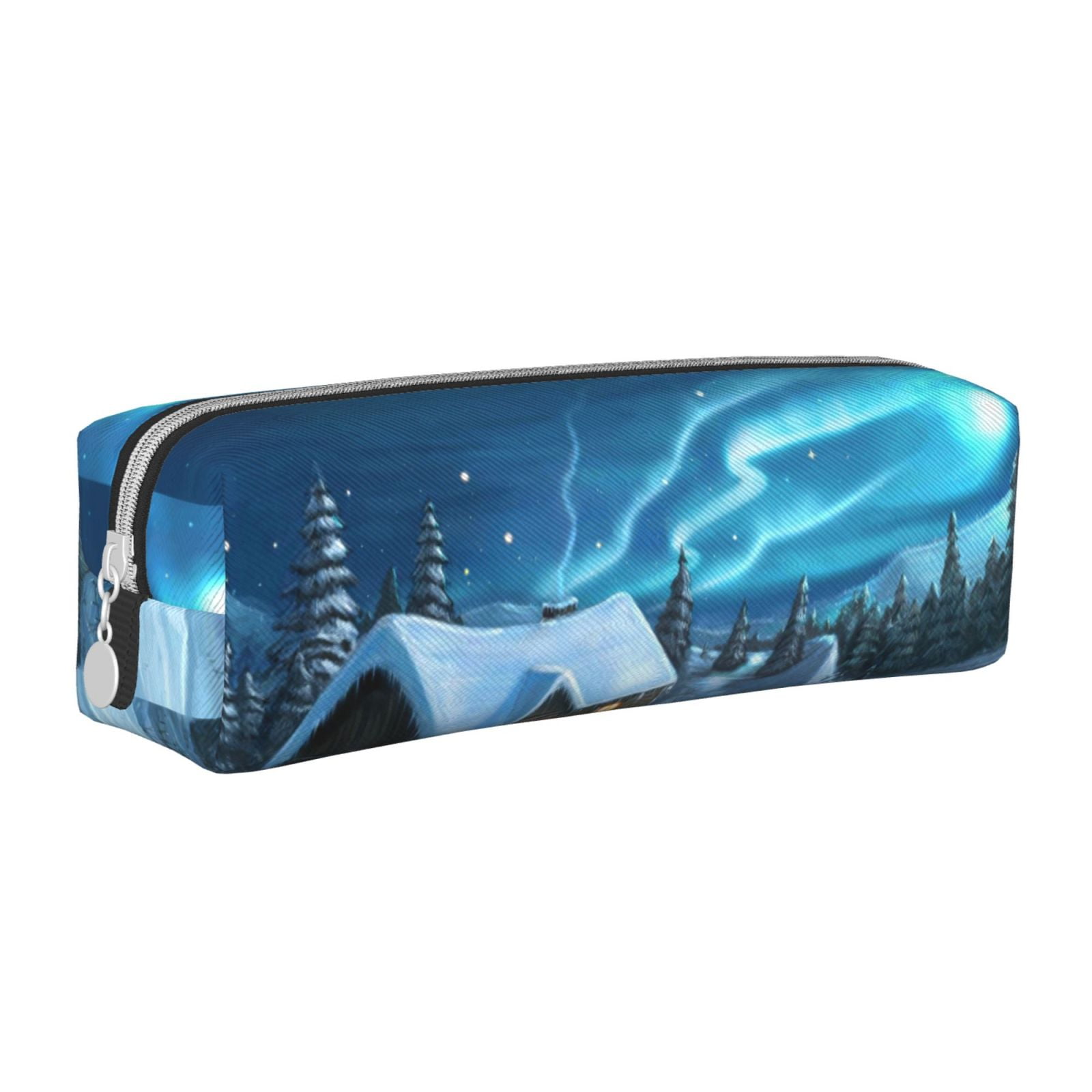 Pofeuu Mountain Cottage In Snow Print Leather Pencil Case, Leather ...