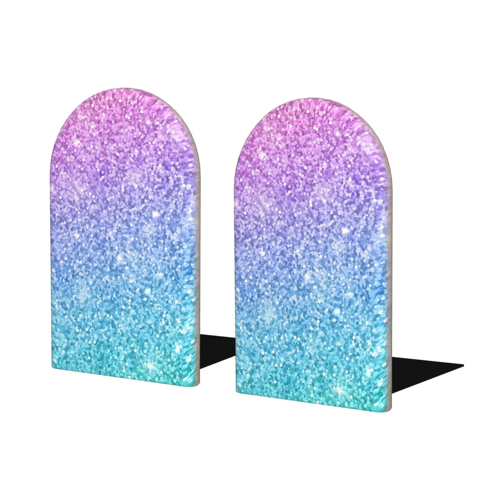 Pofeuu Multicolor Glitter Print Large Bookend Hold Heavy Books- Wood ...