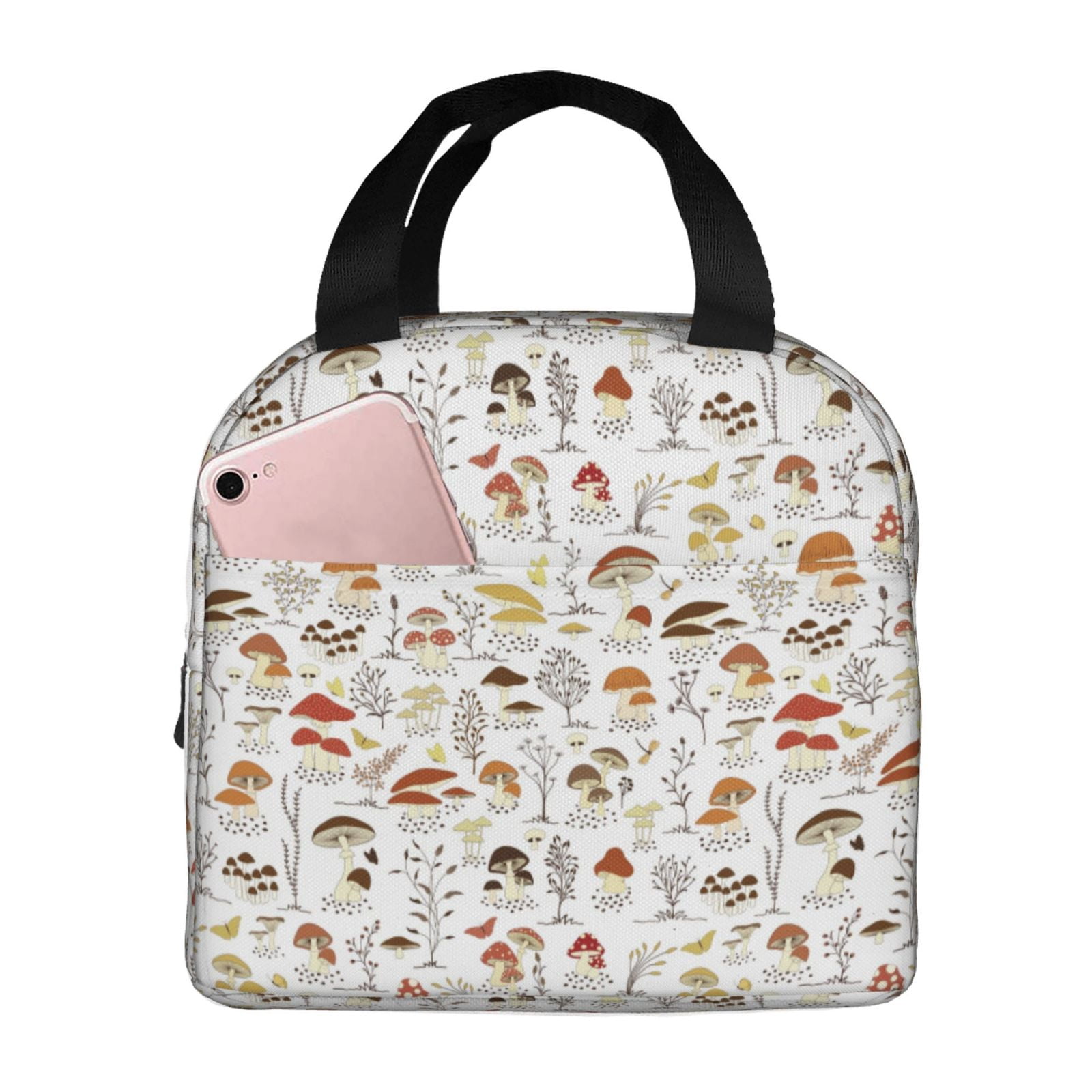 Pofeuu Mushrooms And Butterflies Print Lunch Bag Lunch Box Large ...