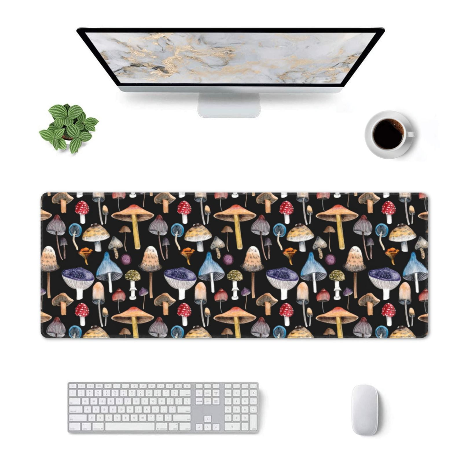 Pofeuu Mushrooms and Leaves Print Desk Mat for Keyboard and Mouse ...
