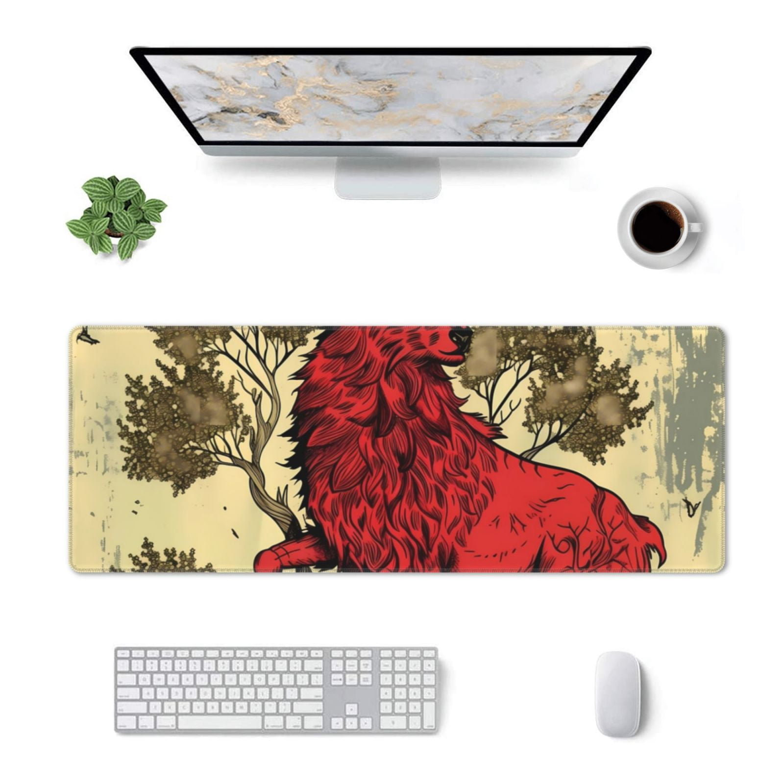 Pofeuu Mythical Red Stag Illustration Print Desk Mat for Keyboard and ...