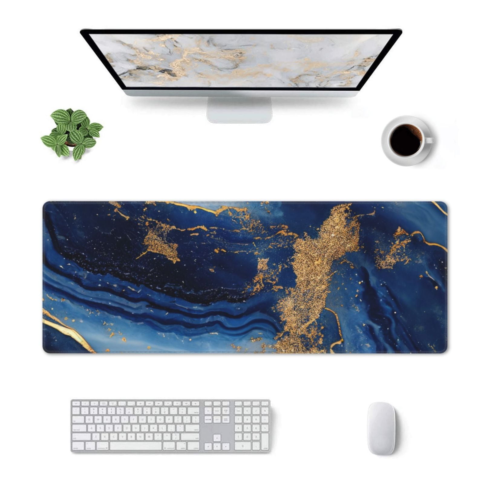 Pofeuu Navy Blue Marble Print Desk Mat for Keyboard and Mouse，Computer ...