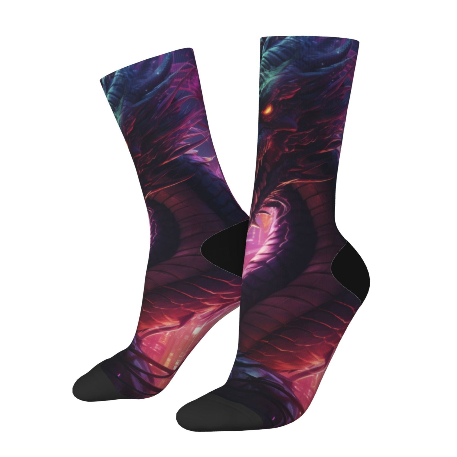Pofeuu Neon Futuristic Dragon Print Crew Socks, Adult Running Hiking ...