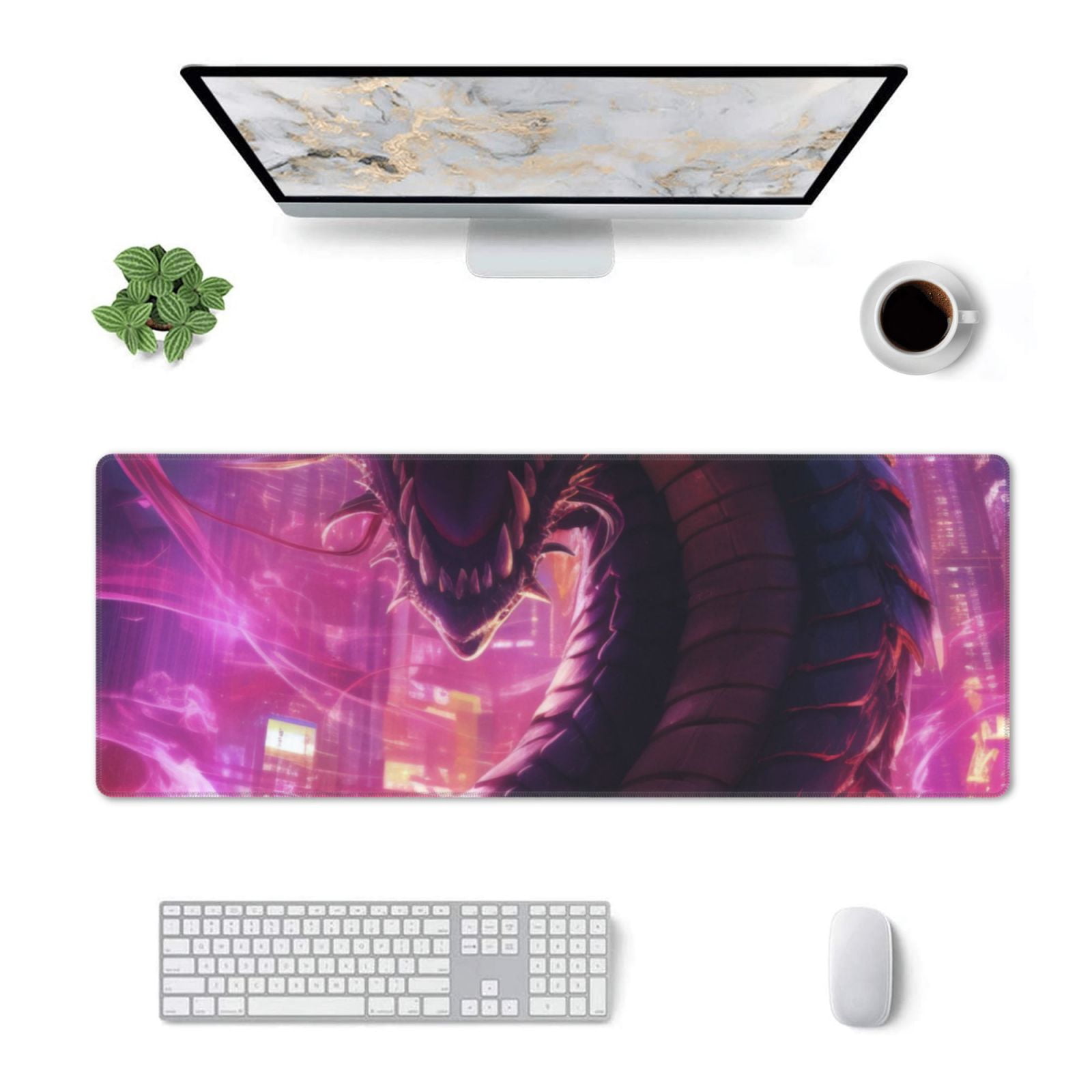 Pofeuu Neon Futuristic Dragon Print Desk Mat for Keyboard and Mouse ...