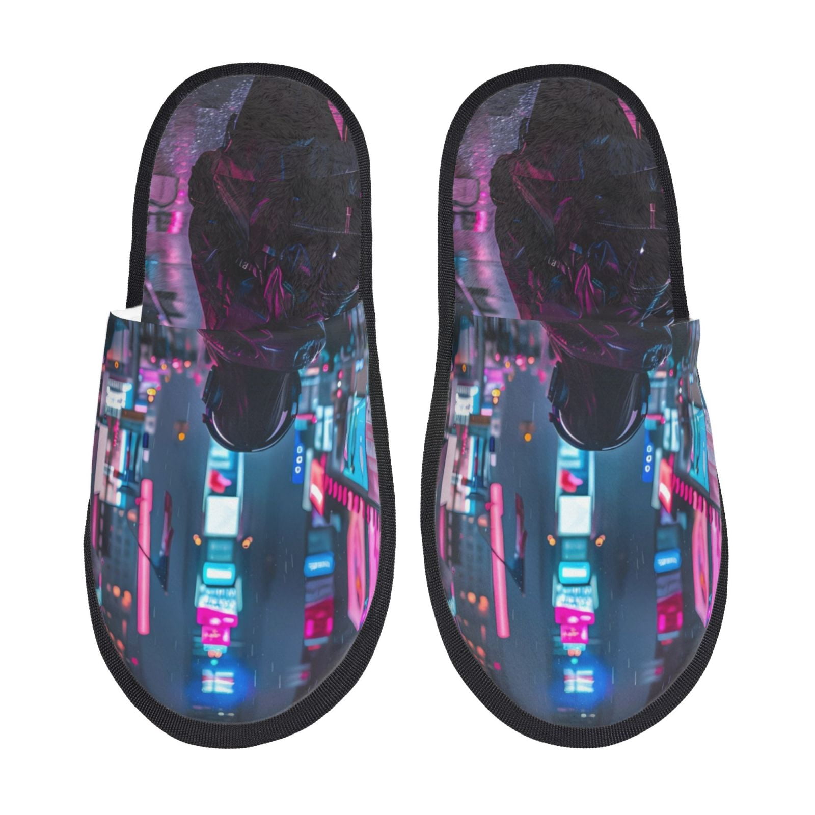 Pofeuu Neon Night Cityscape Print EVA Fuzzy House super light Slippers ...