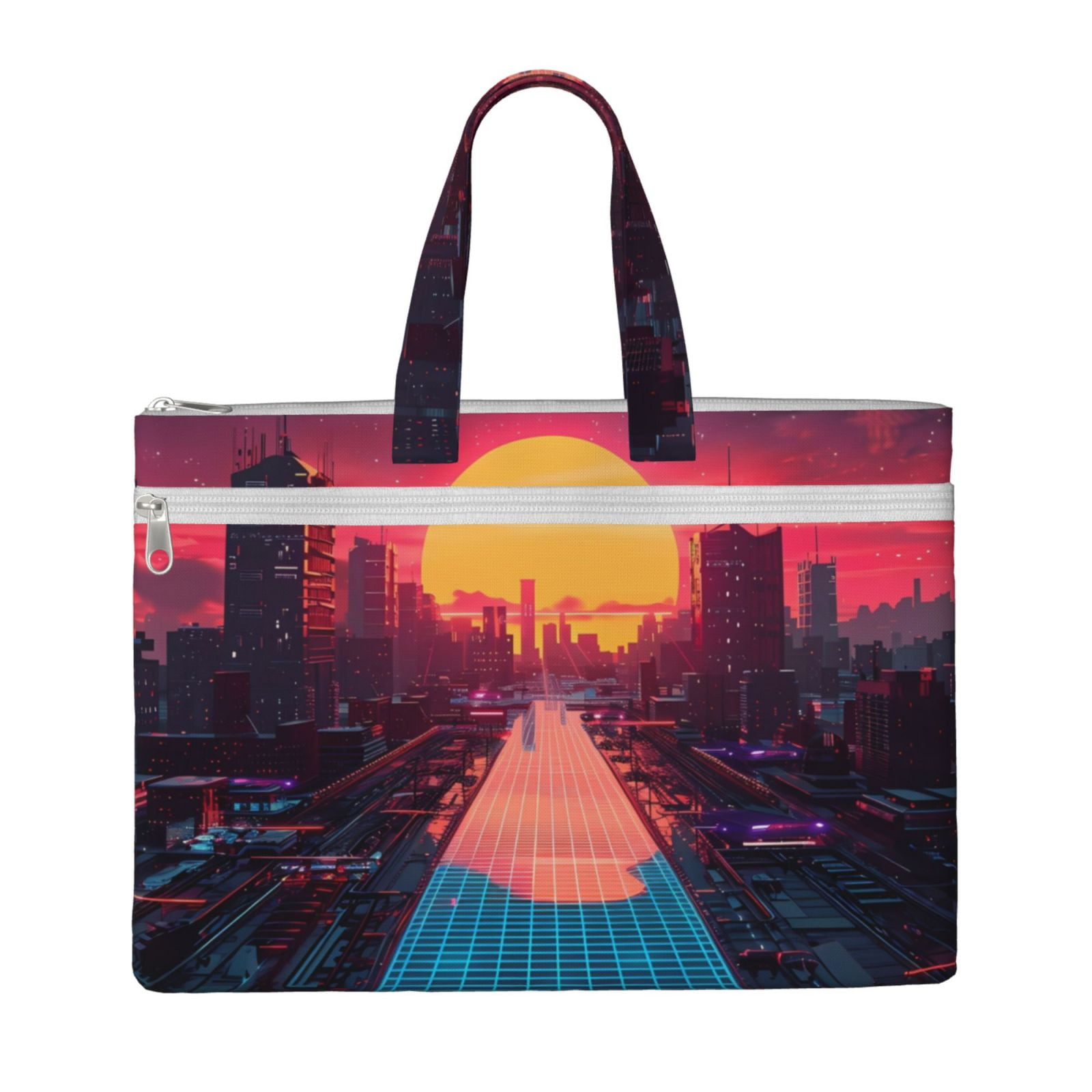 Pofeuu Neon Sunset Cyberpunk Cityscape Print Laptop Bag Carrying ...