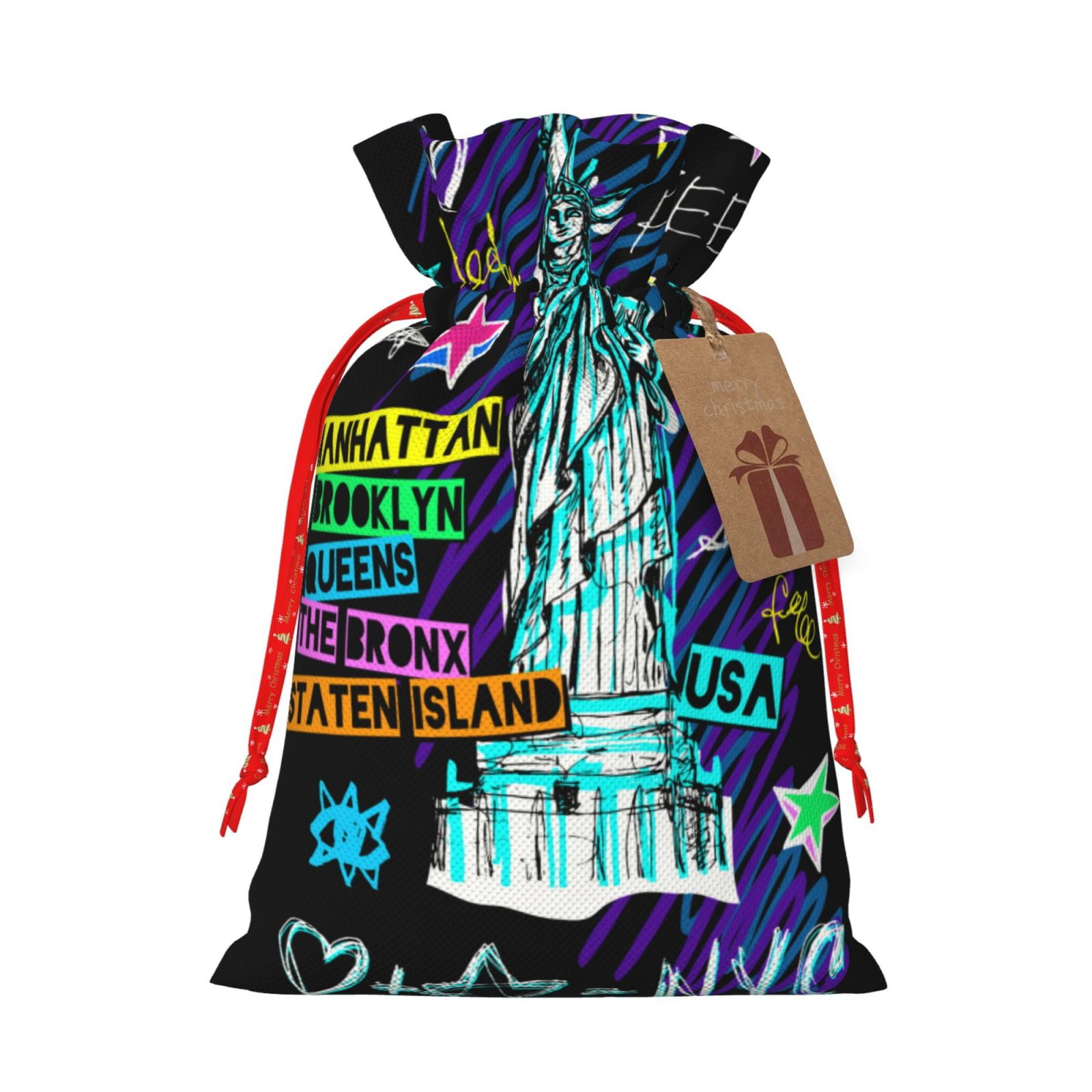 Pofeuu New York City Print Burlap Bags with Drawstrings Drawstring Gift ...