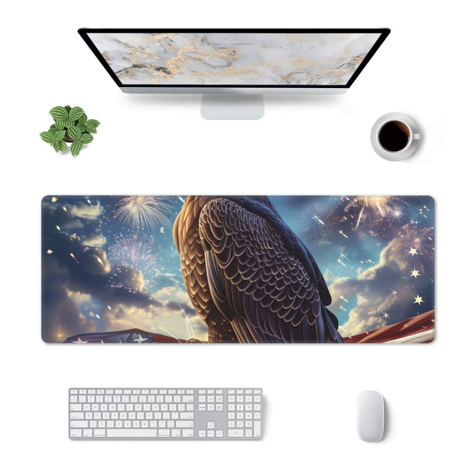 Pofeuu Night Sky Bald Eagle Print Desk Mat for Keyboard and Mouse ...