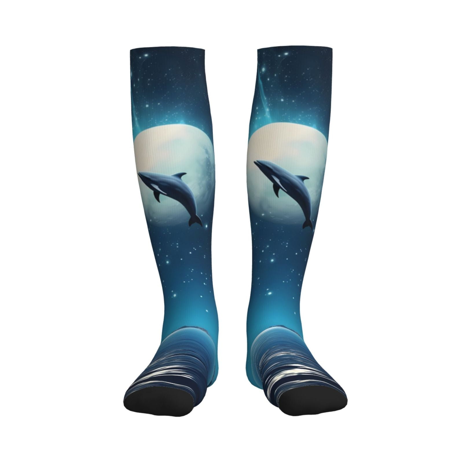 Pofeuu Night Sky Moon Dolphin Print Compression Socks for Women & Men ...