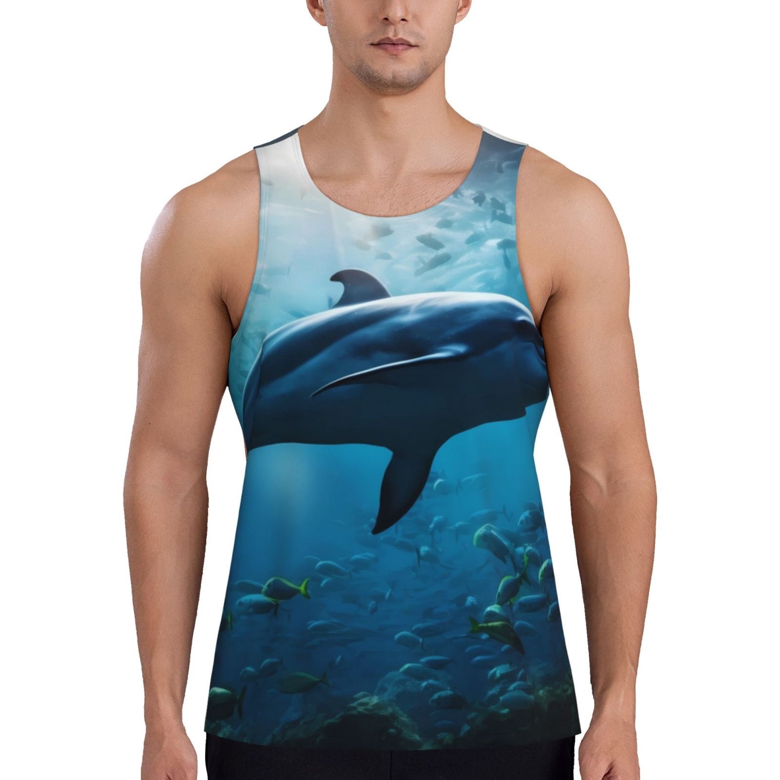Pofeuu Ocean Dolphin Fish School Print Men's Workout Tank Tops ...