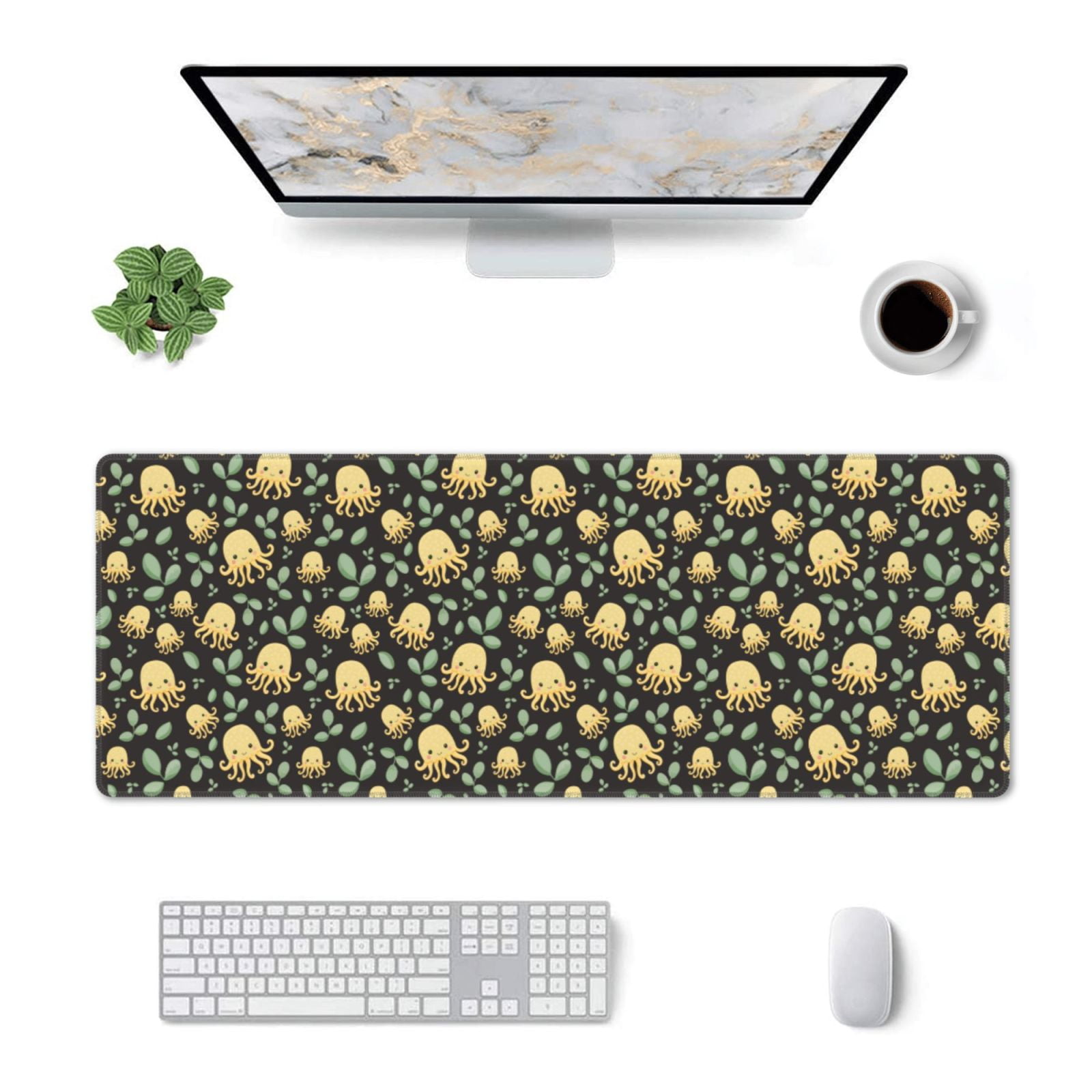 Pofeuu Octopuses And Leaves Print Desk Mat for Keyboard and Mouse ...