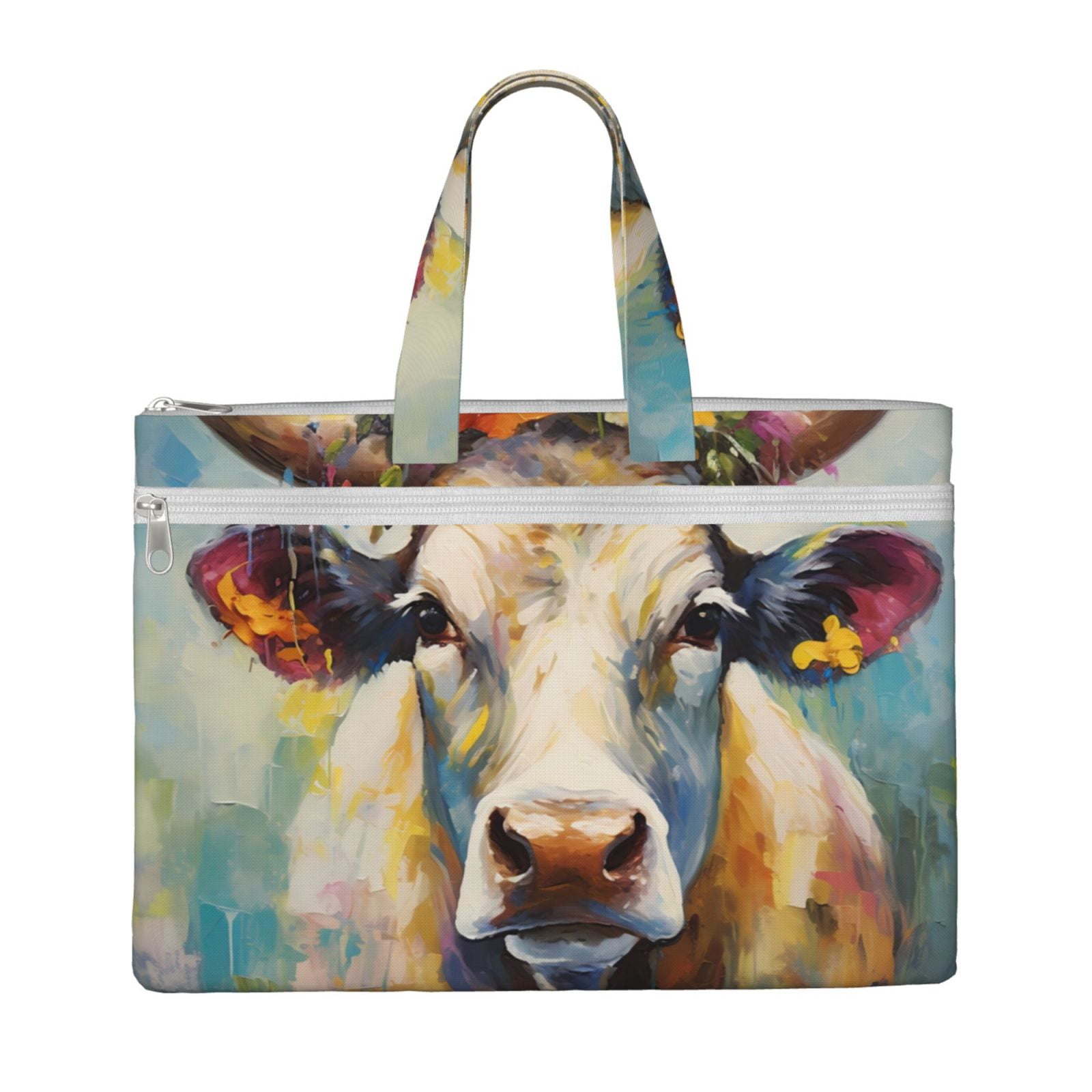 Pofeuu Oil Painting Flower Cow Print Laptop Bag Carrying - Computer Bag ...