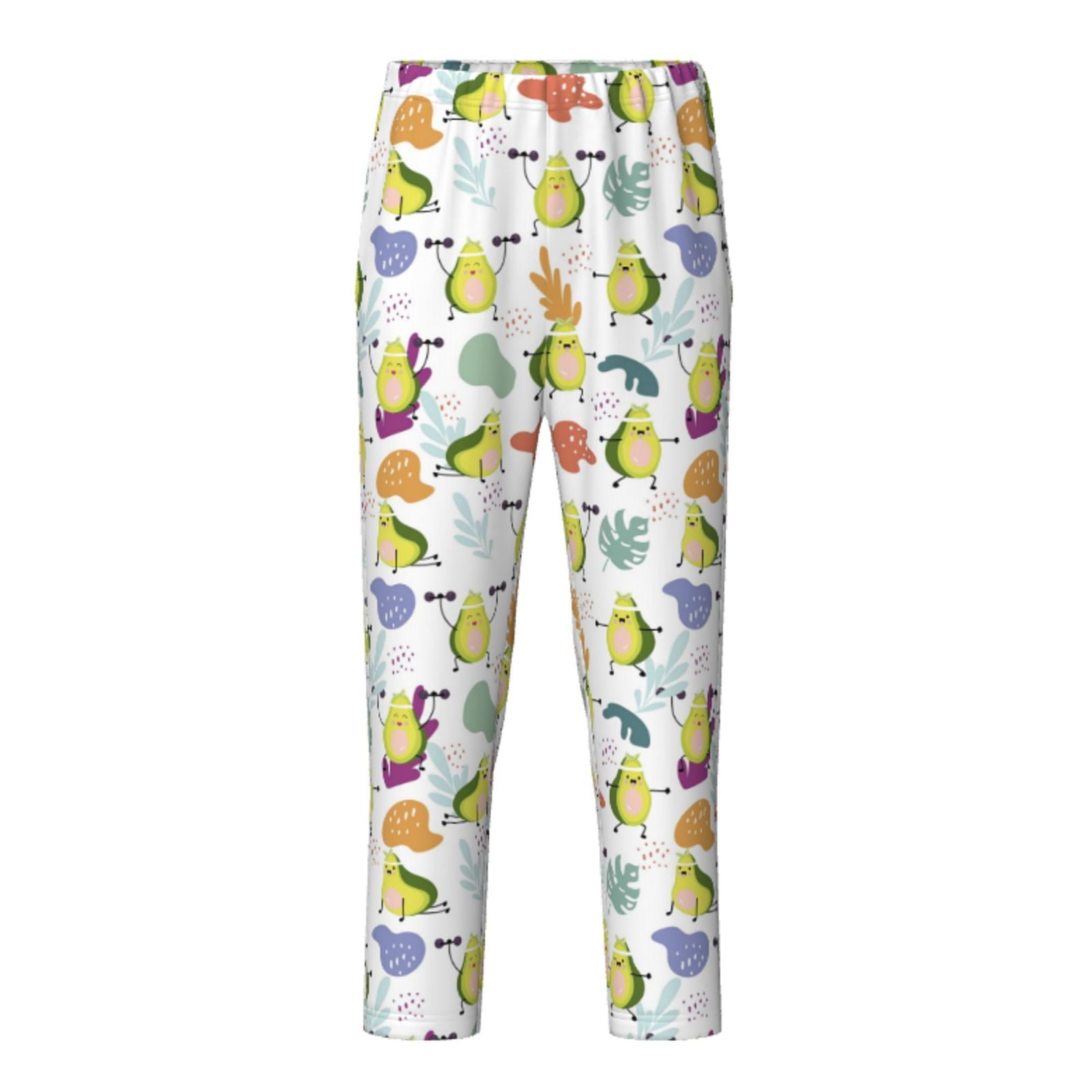Pofeuu Orange Green Avocado Print Teenagers' Pajama Pants, Soft Lounge ...