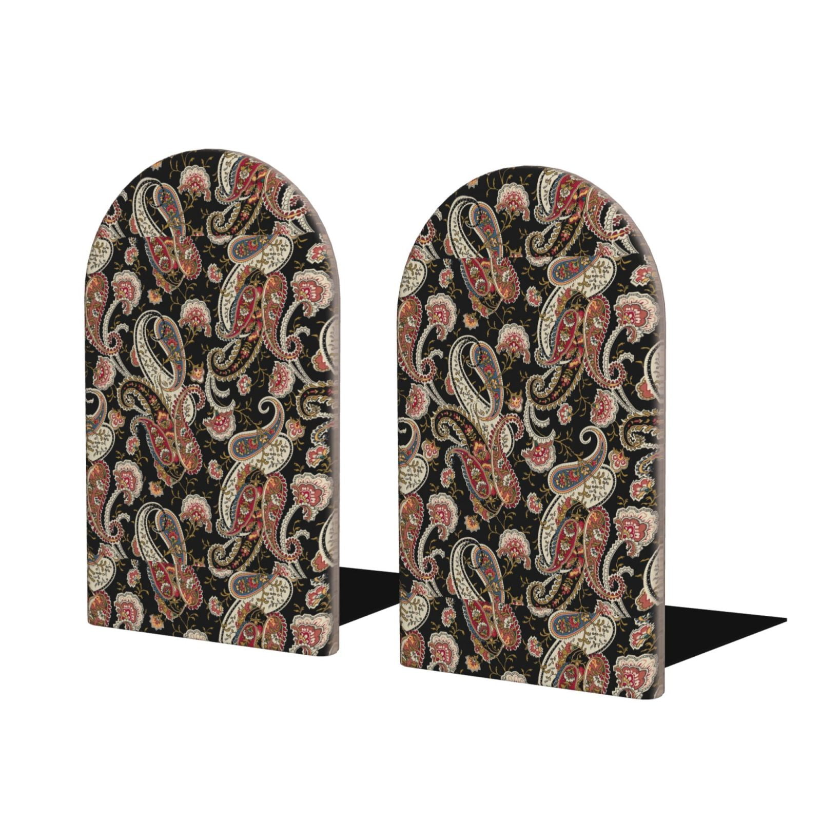 Pofeuu Paisley6 Print Large Bookend Hold Heavy Books- Wood Bookends for ...
