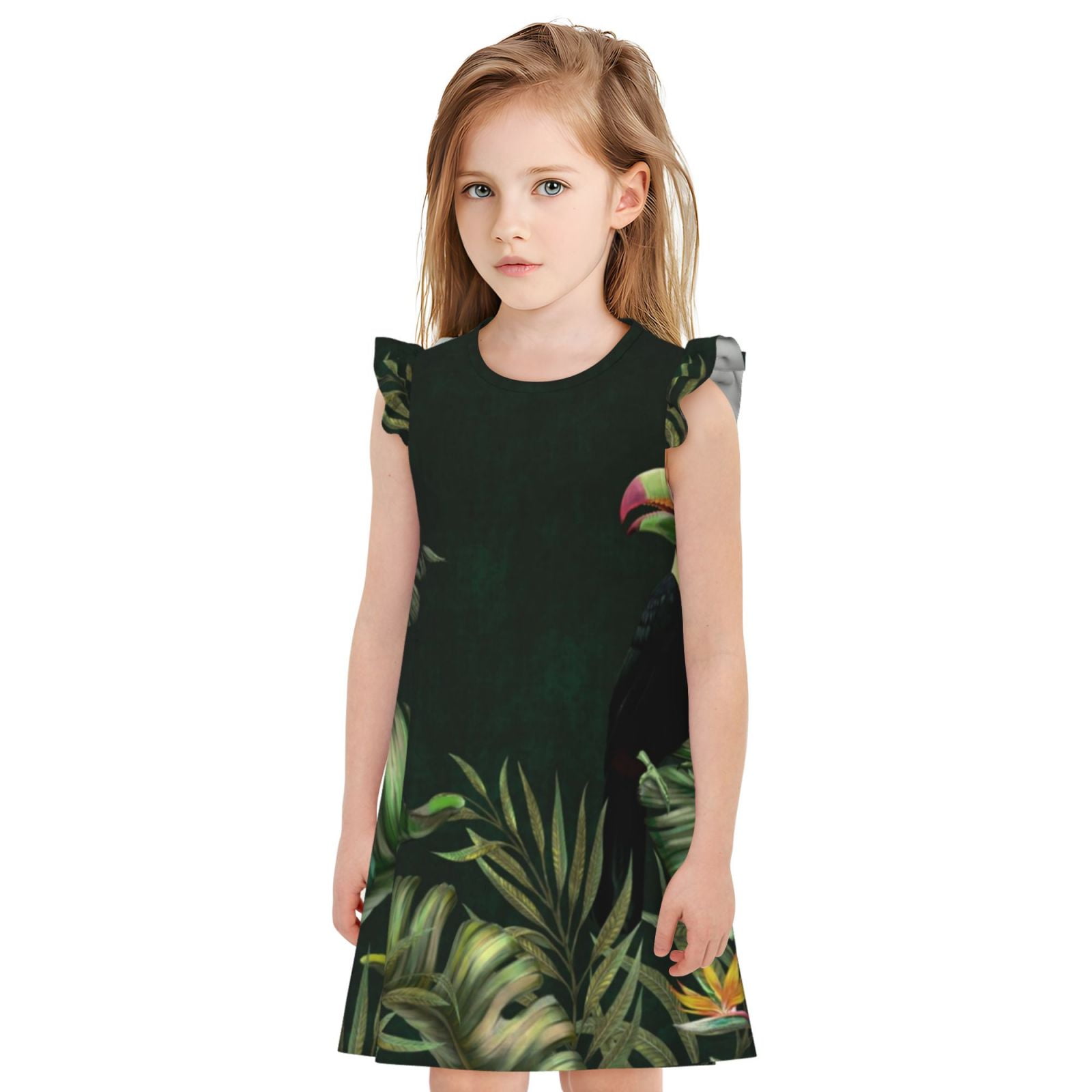 Pofeuu Palm Leaves And Exotic Birds Print Girls Nightgowns, Nightgown ...