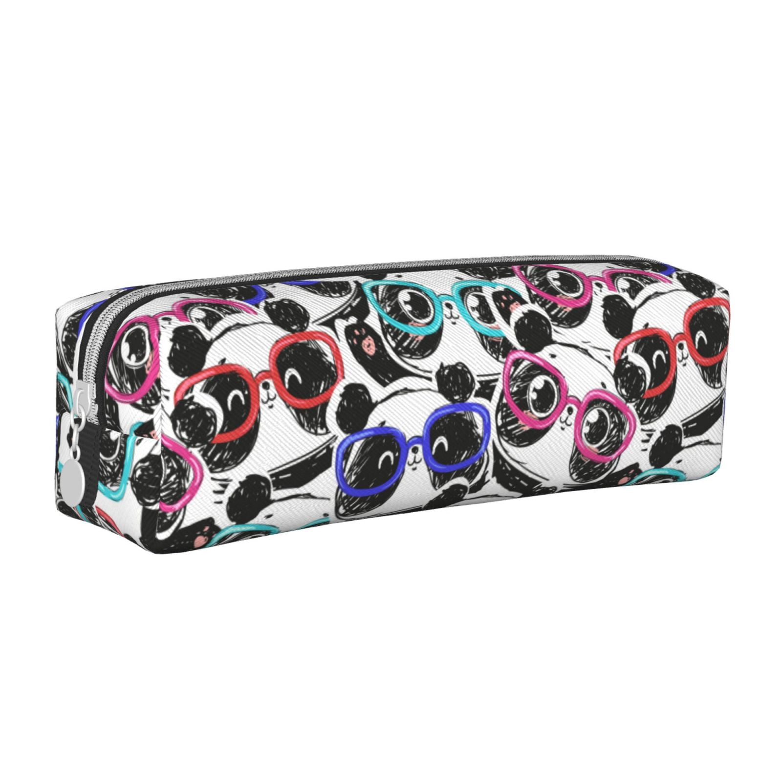 Pofeuu Panda And Glasses Print Leather Pencil Case, Leather Pencil ...