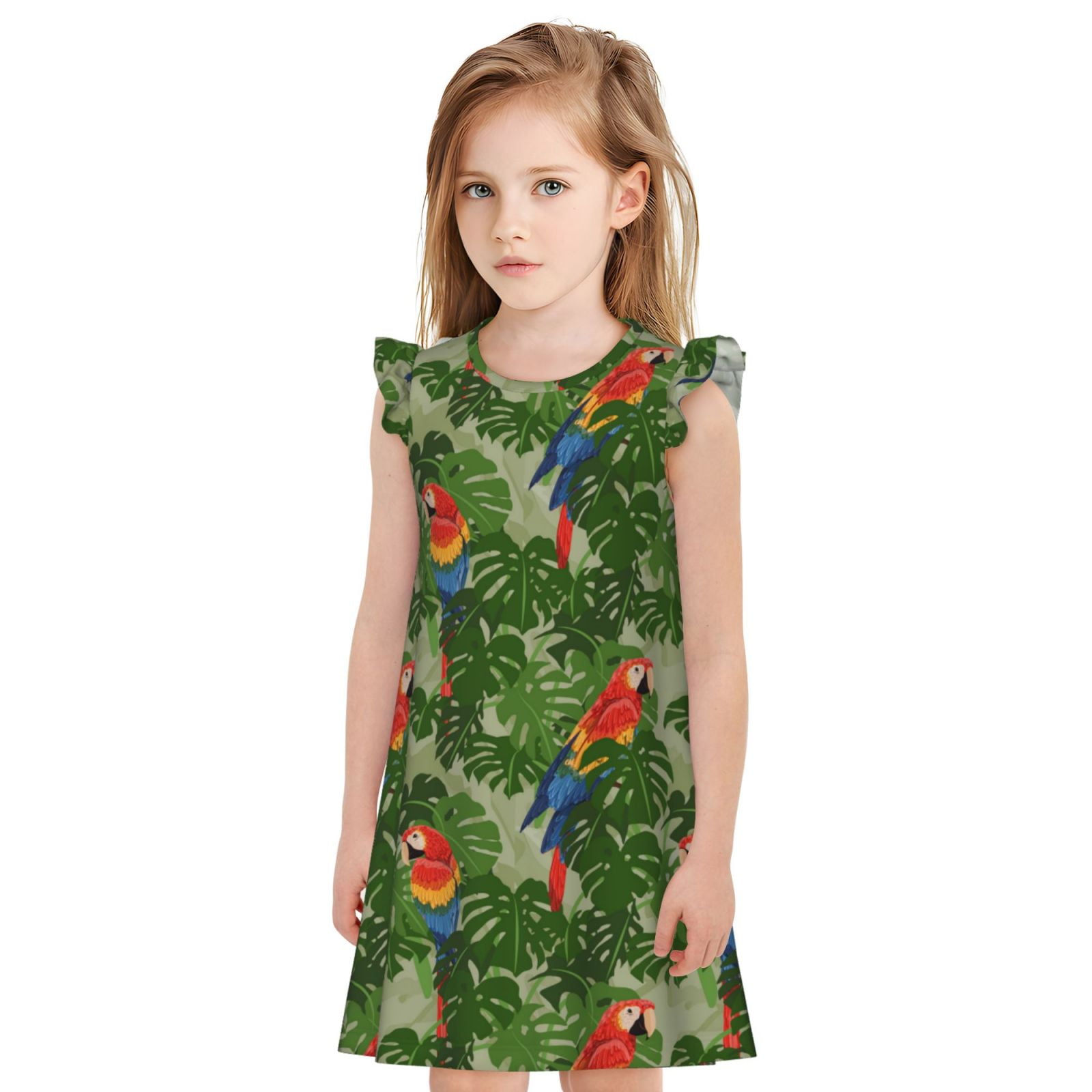 Pofeuu Parrots And Tropical Leaves Print Girls Nightgowns, Nightgown Princess Pajama Dresses for ...