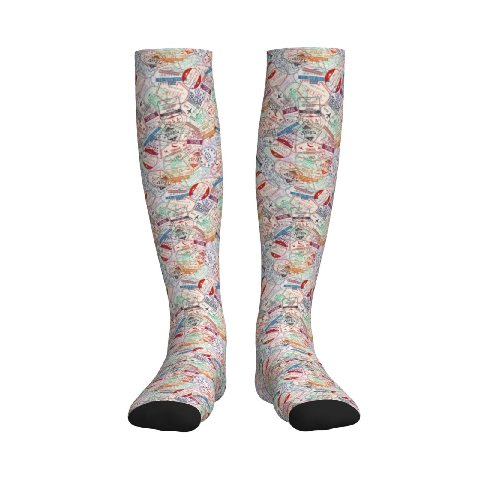 Pofeuu Passport Stamp Print Compression Socks for Women & Men ...