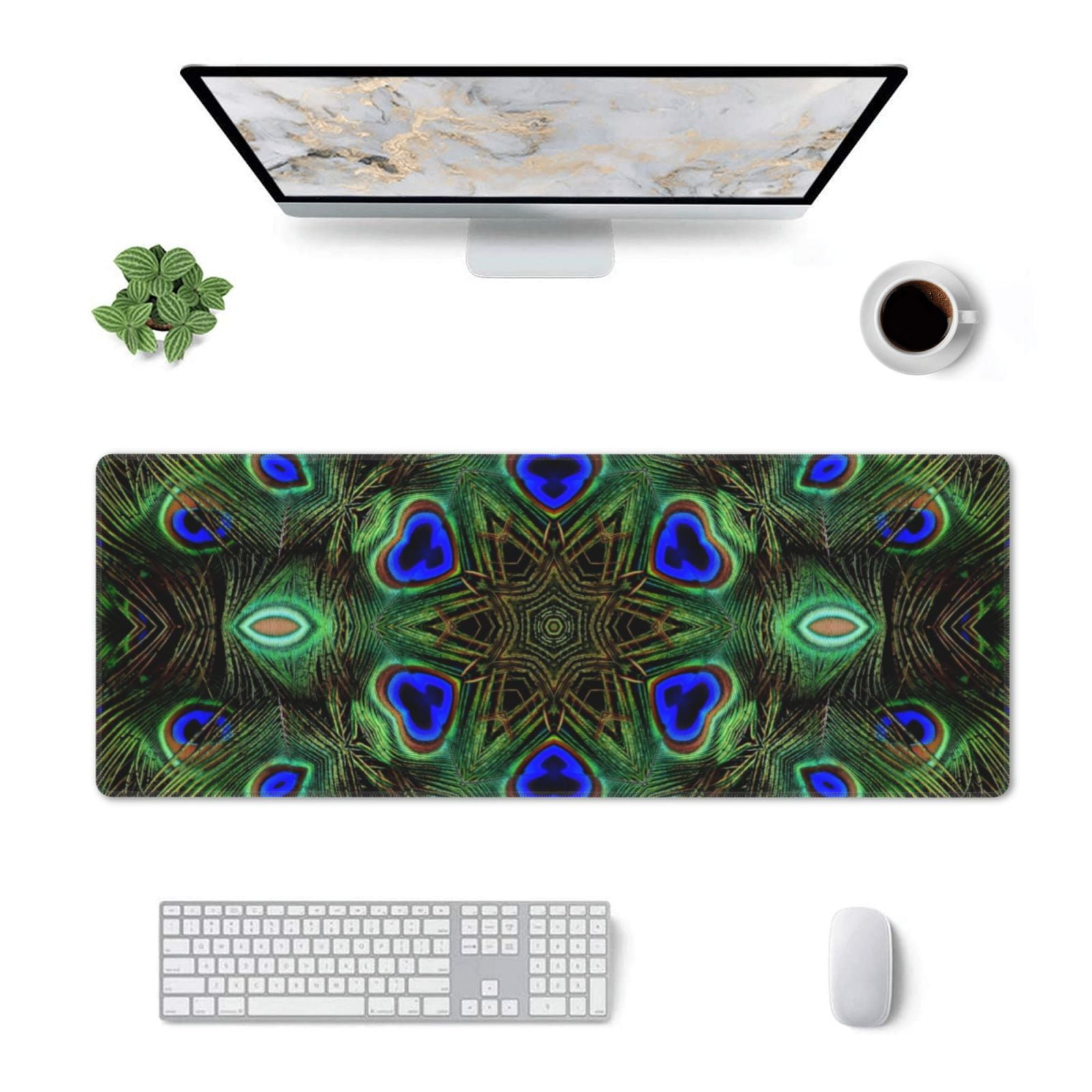 Pofeuu Peacock Feathers Print Desk Mat for Keyboard and Mouse，Computer ...