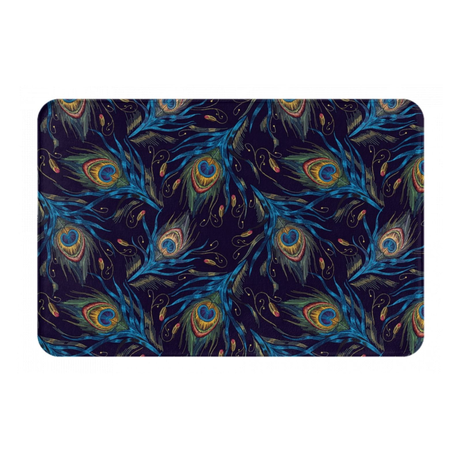 Pofeuu Peacock Feathers Print Flannel Doormats Rug16"x24"Rug Washable ...