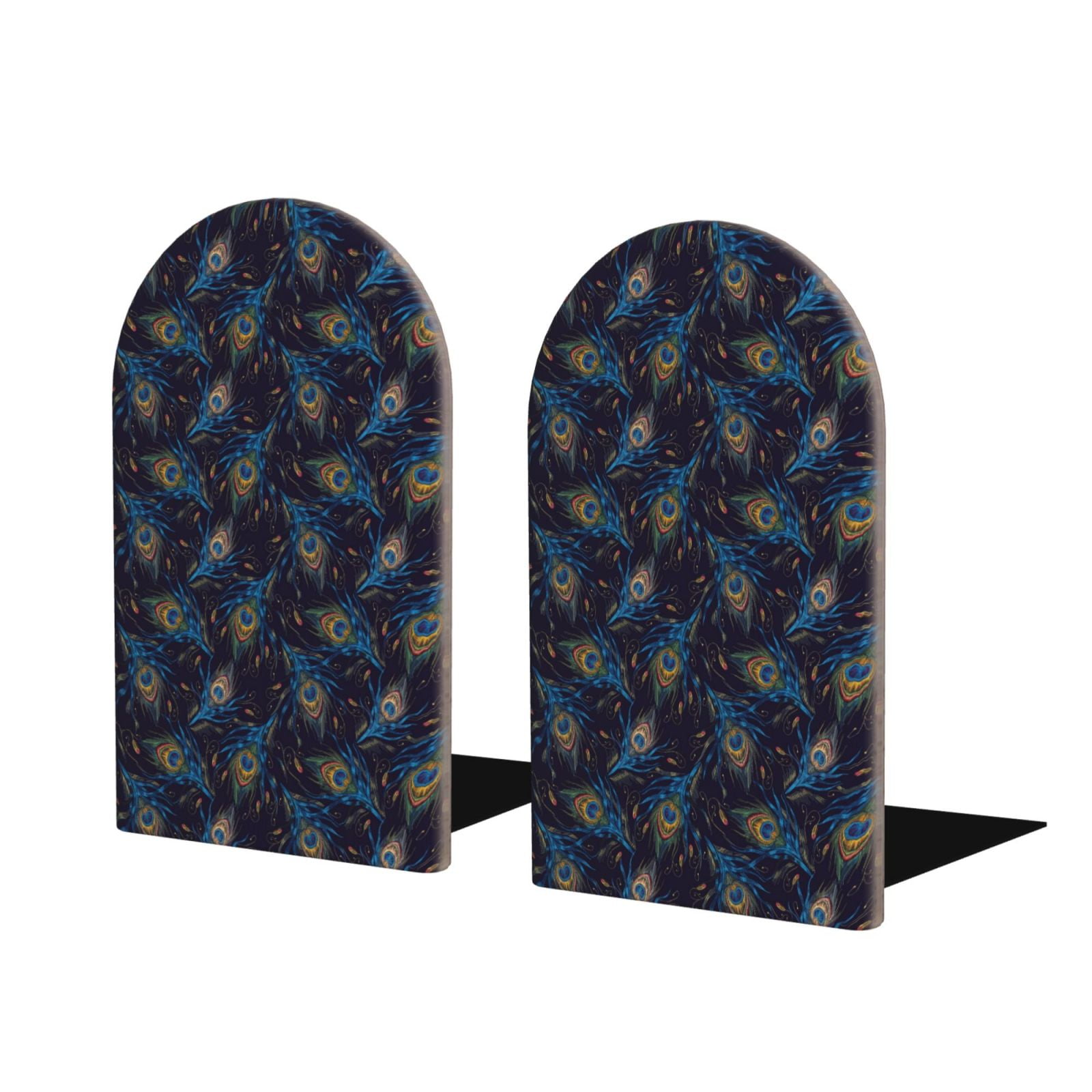 Pofeuu Peacock Feathers Print Large Bookend Hold Heavy Books- Wood ...