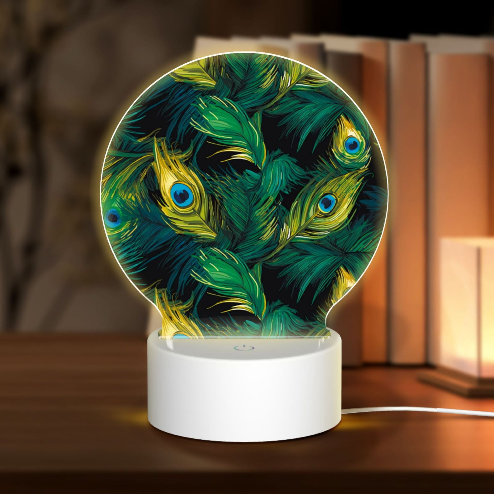 Pofeuu Peacock Feathers2 Print LED Christmas Night Light Lamp Base Gift ...