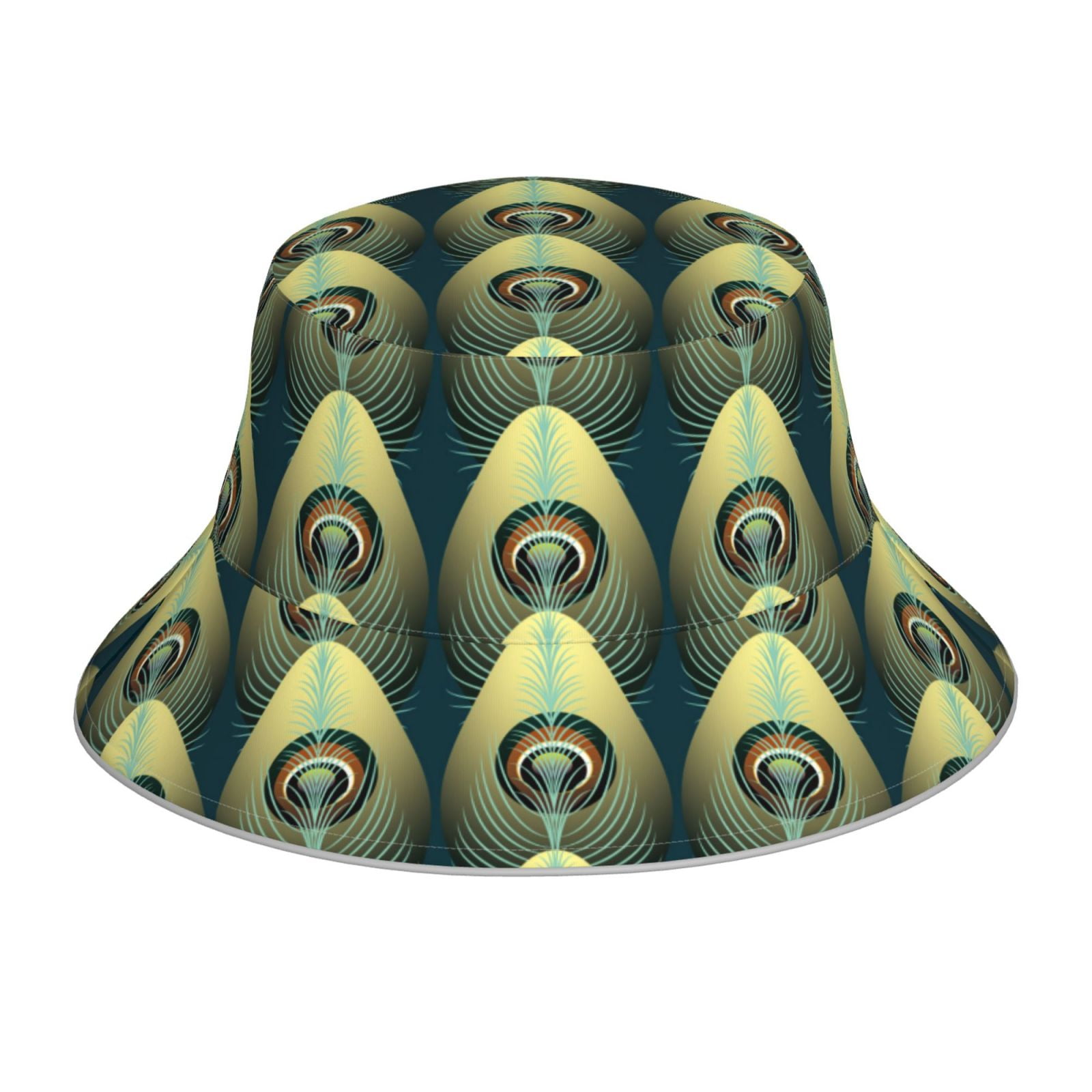 Pofeuu Peacock Gold Feather Print Bucket Hat for Women Men Reflective ...