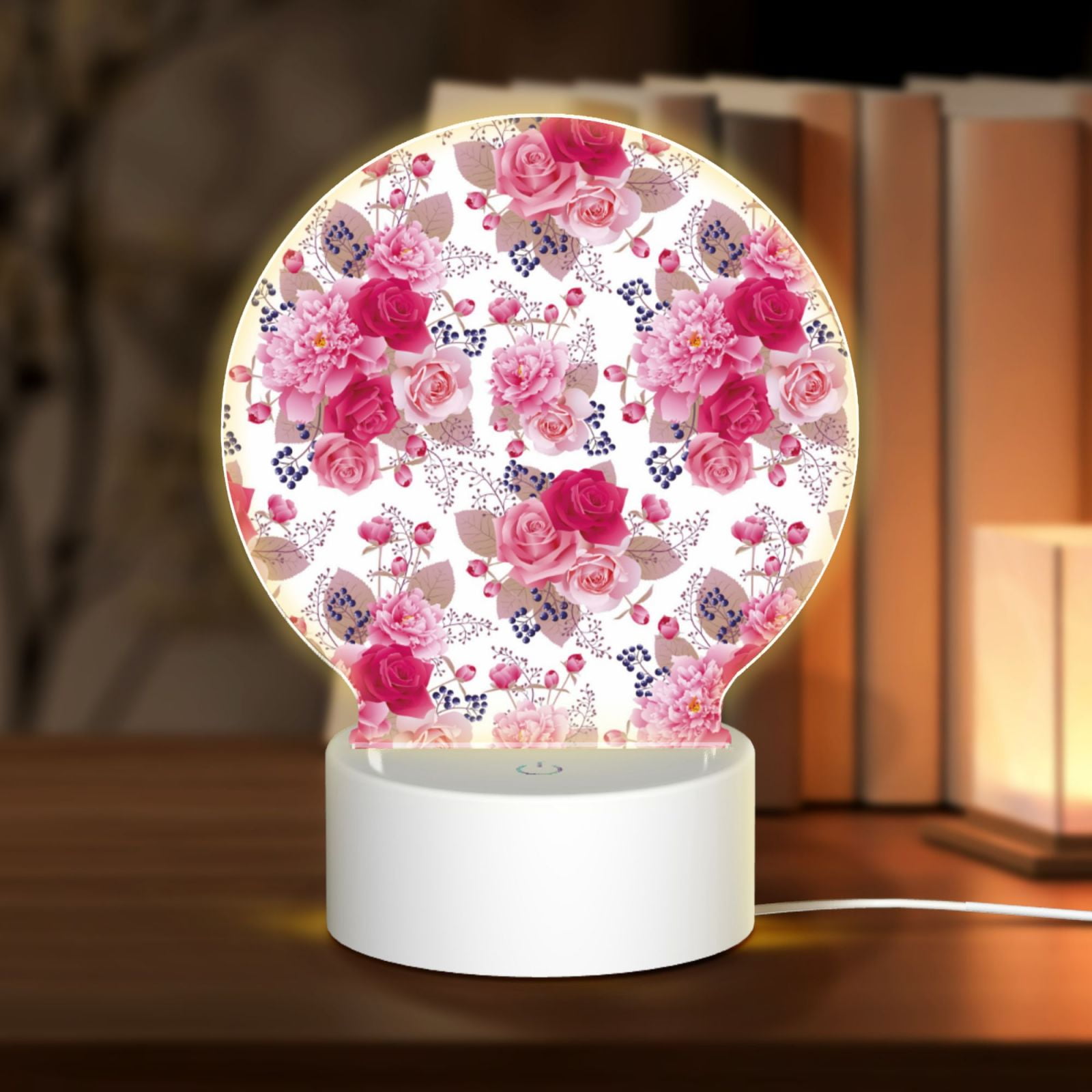 Pofeuu Peonies And Roses Print LED Christmas Night Light Lamp Base Gift ...