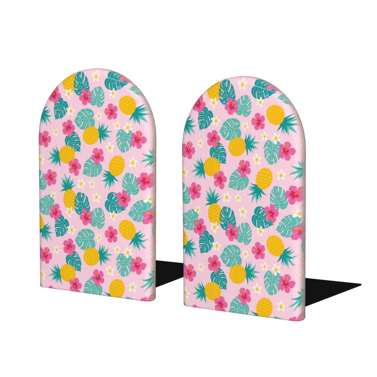 Pofeuu Pineapple And Leaves Print Large Bookend Hold Heavy Books- Wood ...