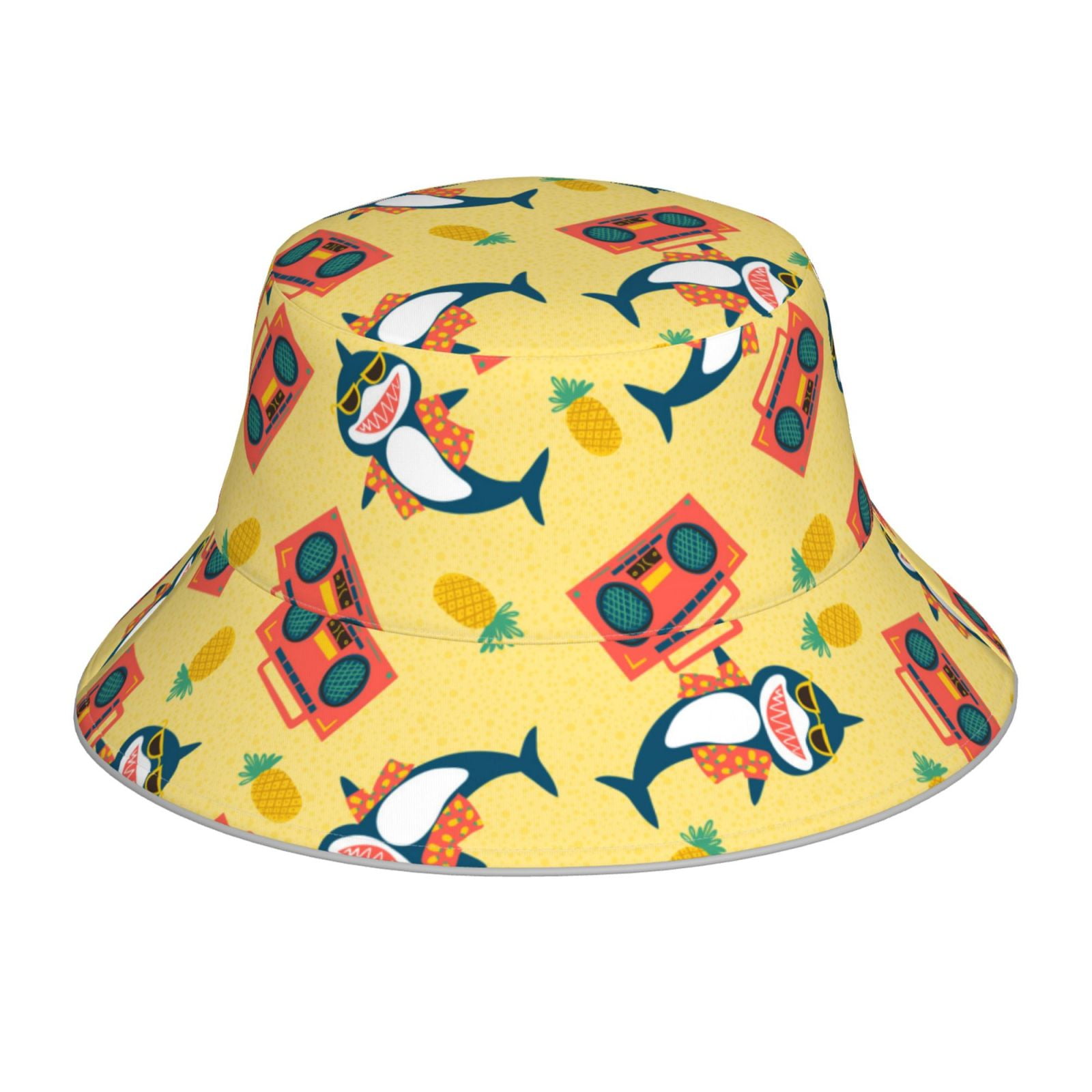 Pofeuu Pineapples Sharks In Hawaiian Print Bucket Hat for Women Men ...