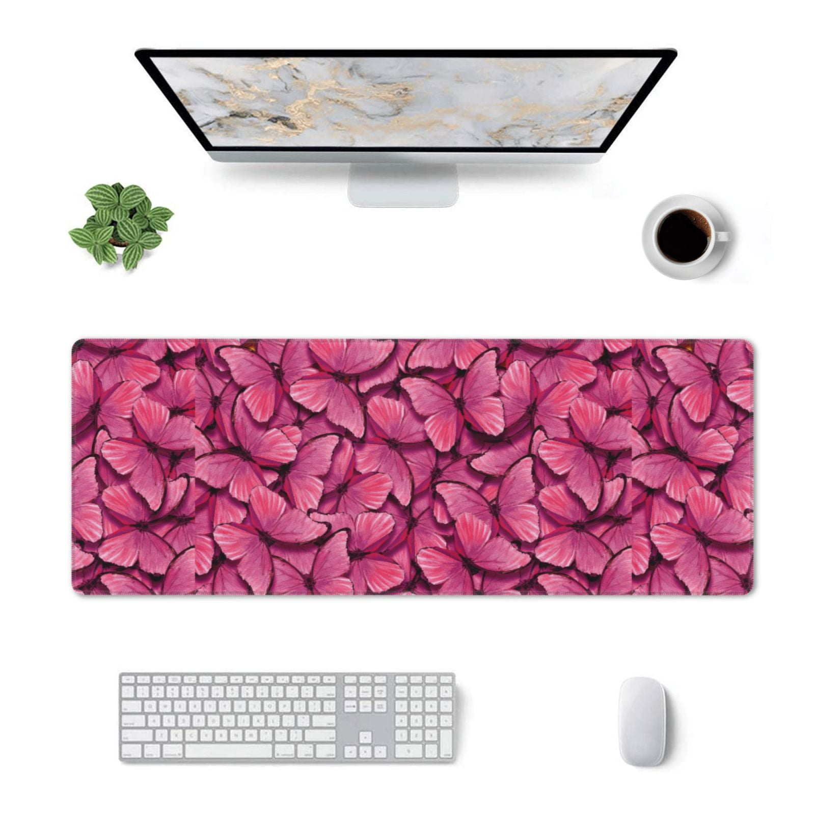 Pofeuu Pink Butterfly Print Desk Mat for Keyboard and Mouse，Computer ...