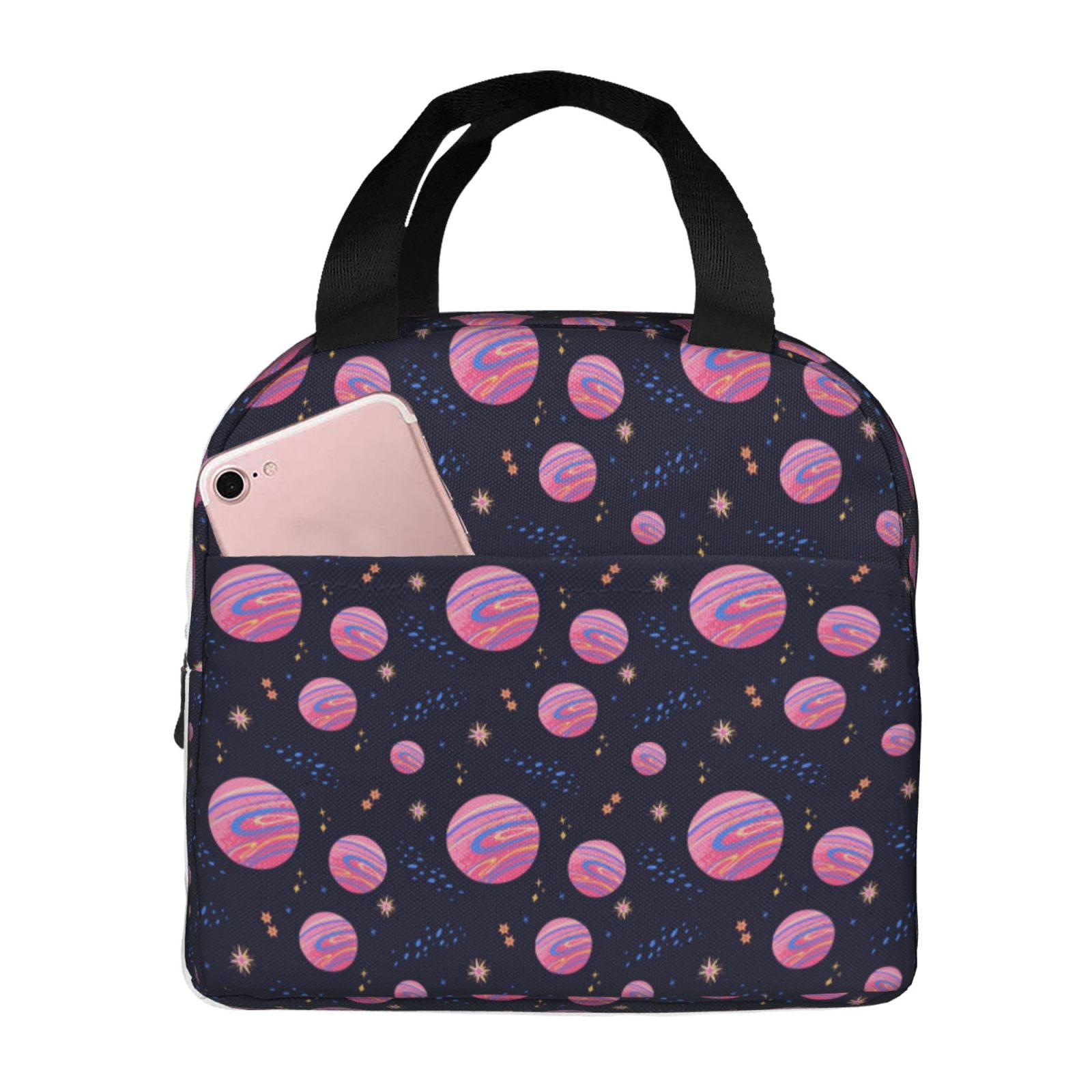 Pofeuu Pink Planets And Stars Print Lunch Bag Lunch Box Insulated Lunch ...