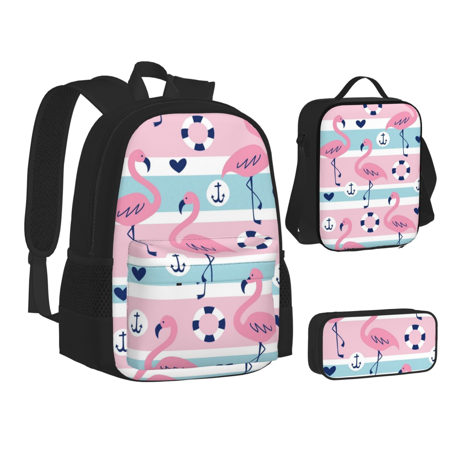 Pofeuu Pink Striped Flamingo Print Backpack Travel Backpacks With Lunch ...