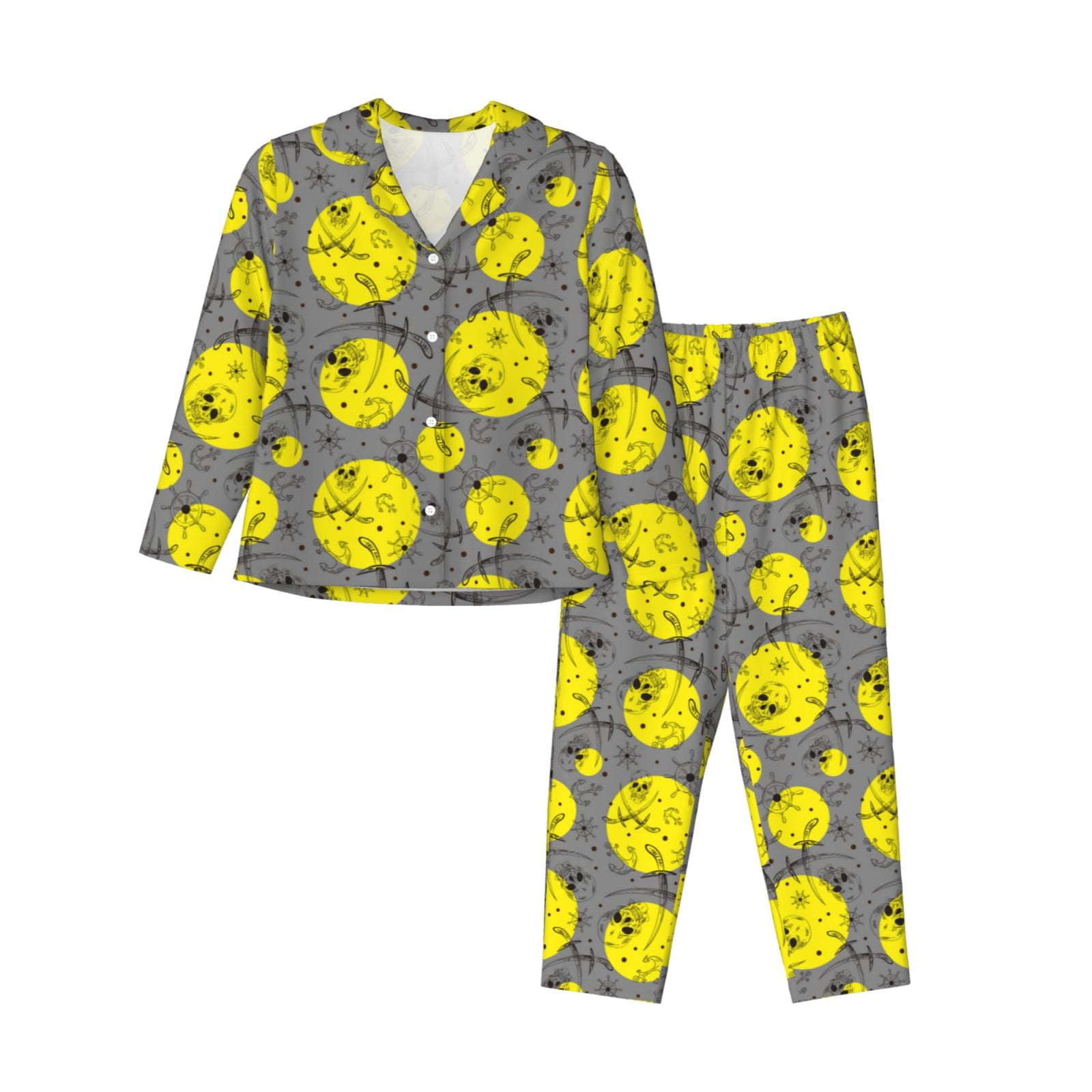 Pofeuu Pirate Skulls Print Womens Pajamas Set Long Sleeve Sleepwear ...